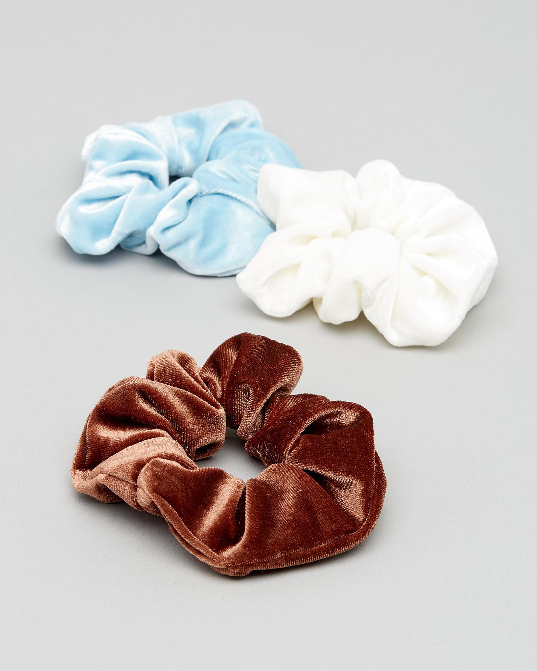 Karyn In LA Velvet Scrunchie Pack In Blue/white/choc - Fast Shipping ...