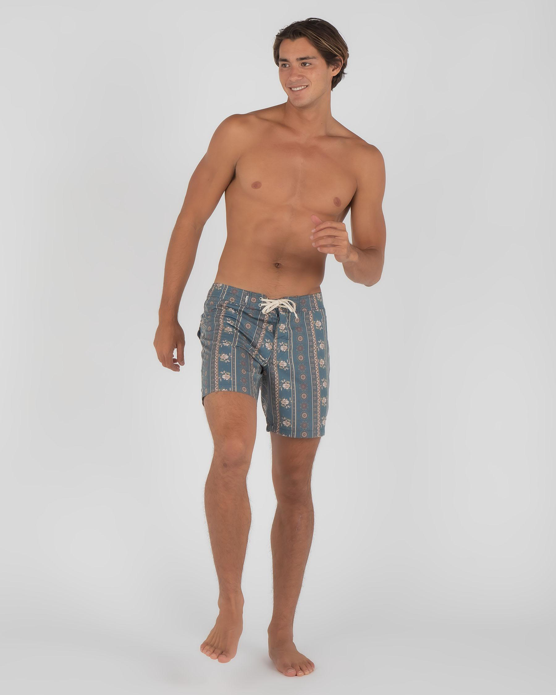 Shop Rhythm Vintage Stripe Trunk Shorts In Slate - Fast Shipping & Easy ...