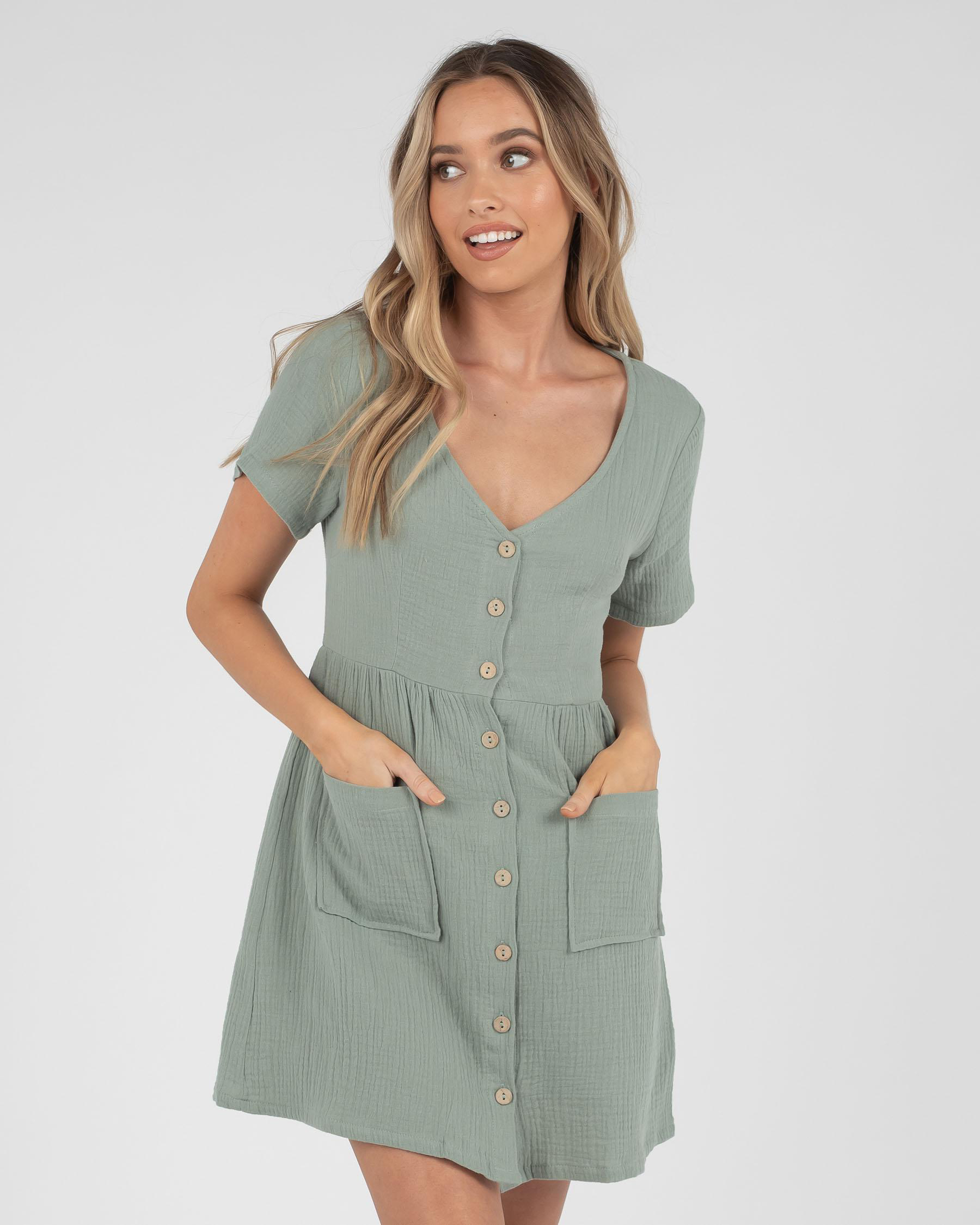 Shop Mooloola Teddy Dress In Sage - Fast Shipping & Easy Returns - City ...
