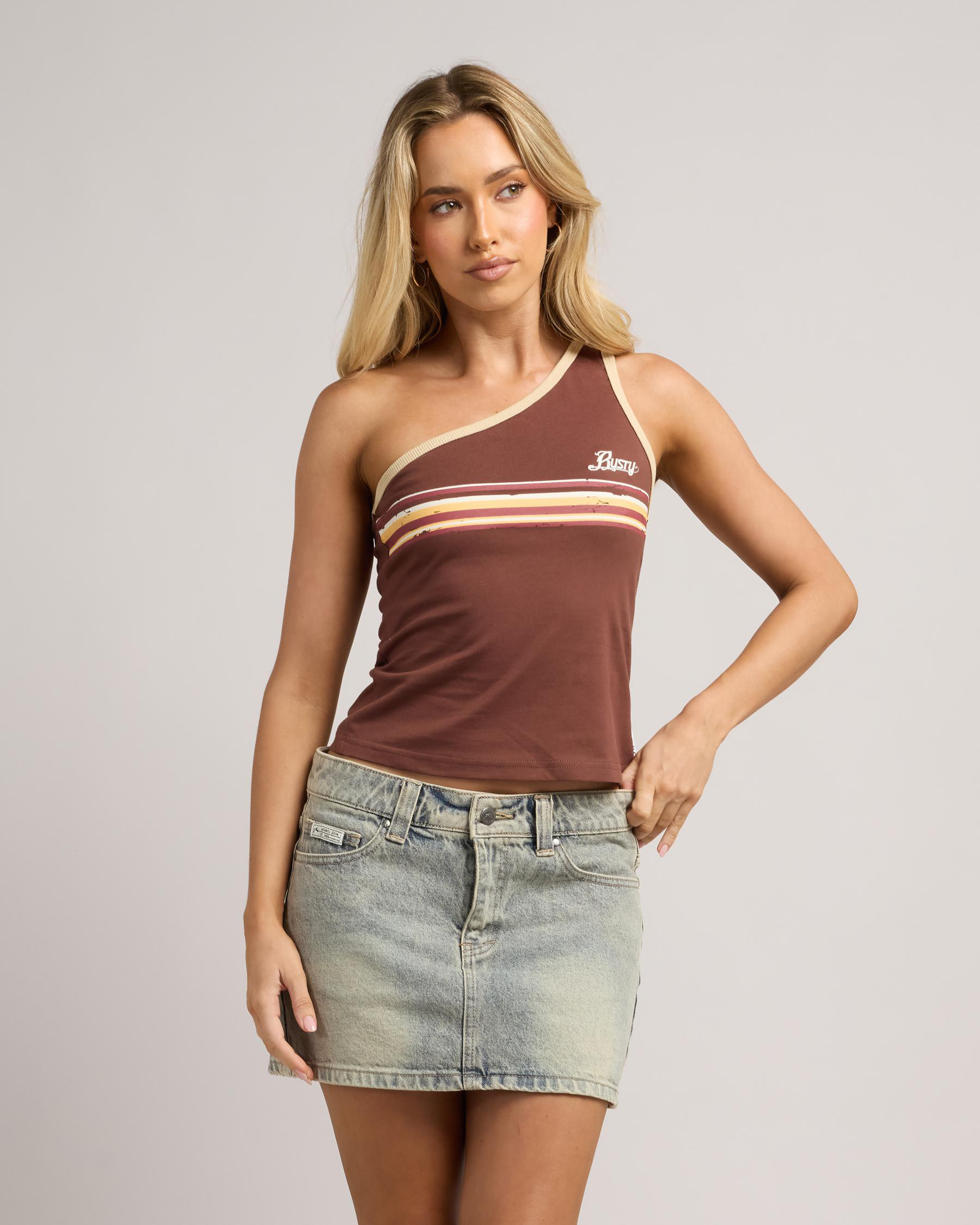 Shop Rusty Rack Off One Shoulder Top In Pinecone - Fast Shipping & Easy ...