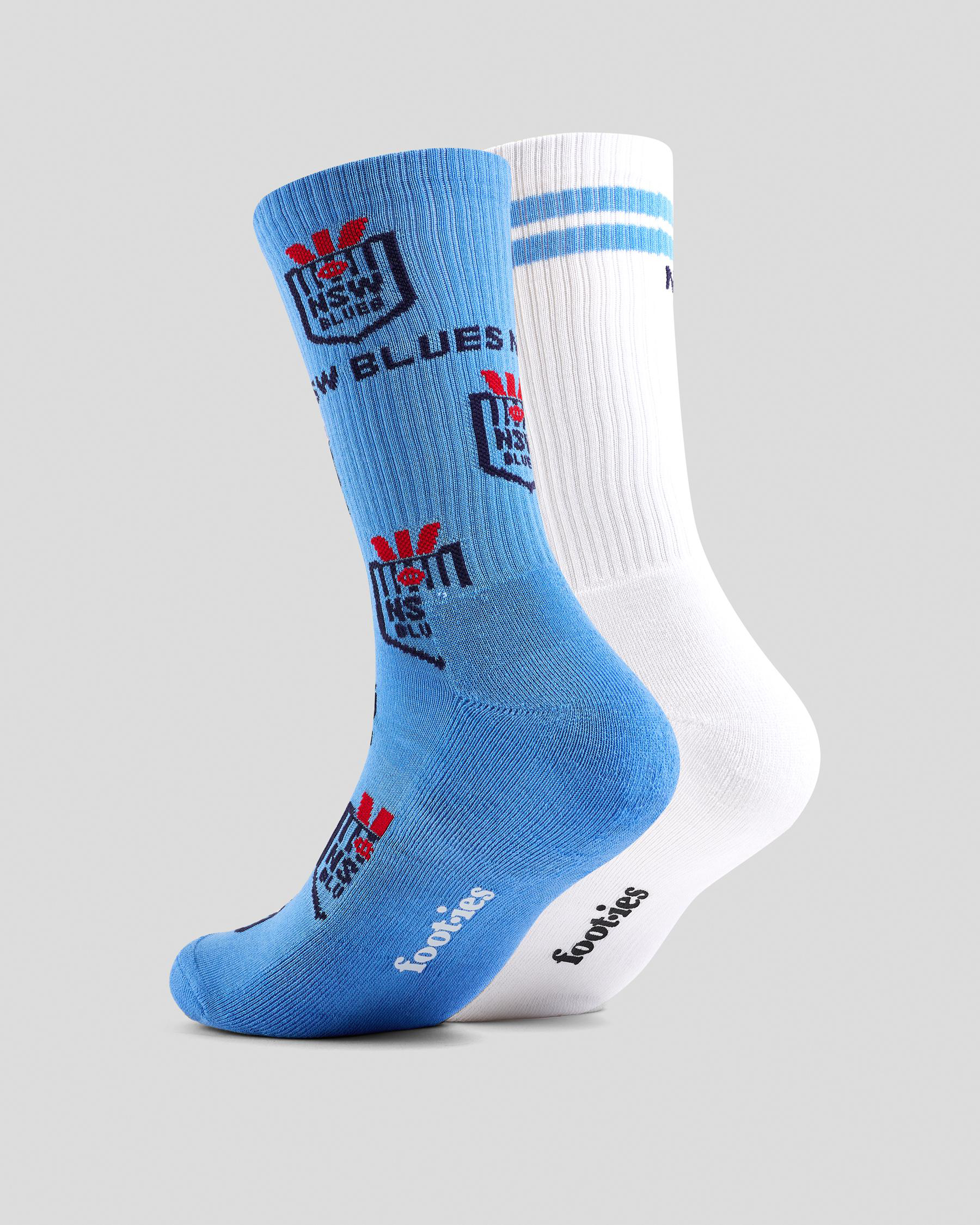 Shop FOOT-IES Blues Icons Sneaker Socks 2 Pack In White/blue - Fast ...