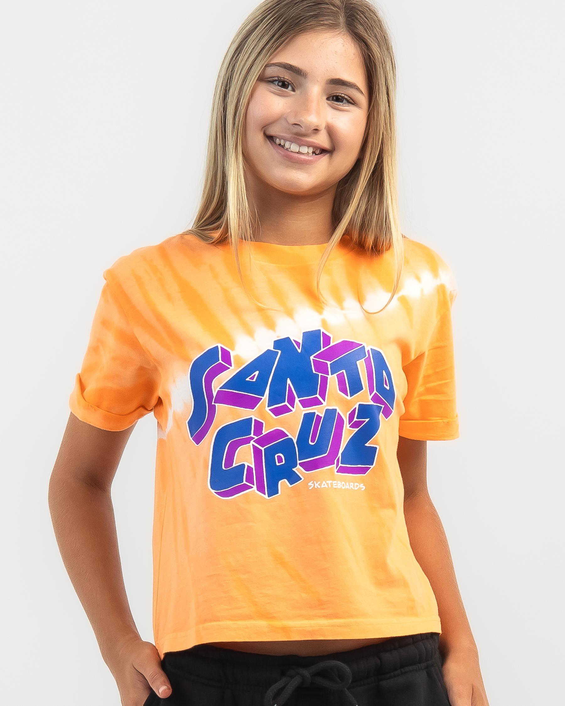 Shop Santa Cruz Girls' Scattered Strip Front T-Shirt In Light Orange ...