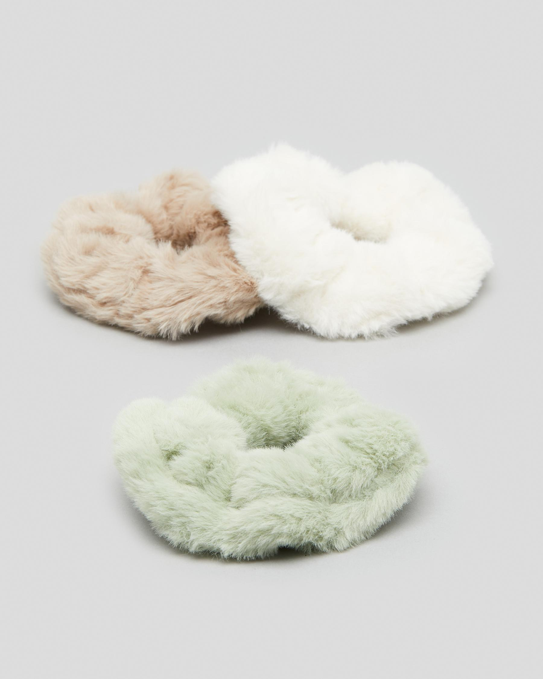 Shop Karyn In LA Faux Fur Scrunchie Pack In Seashell/taupe/sage - Fast ...