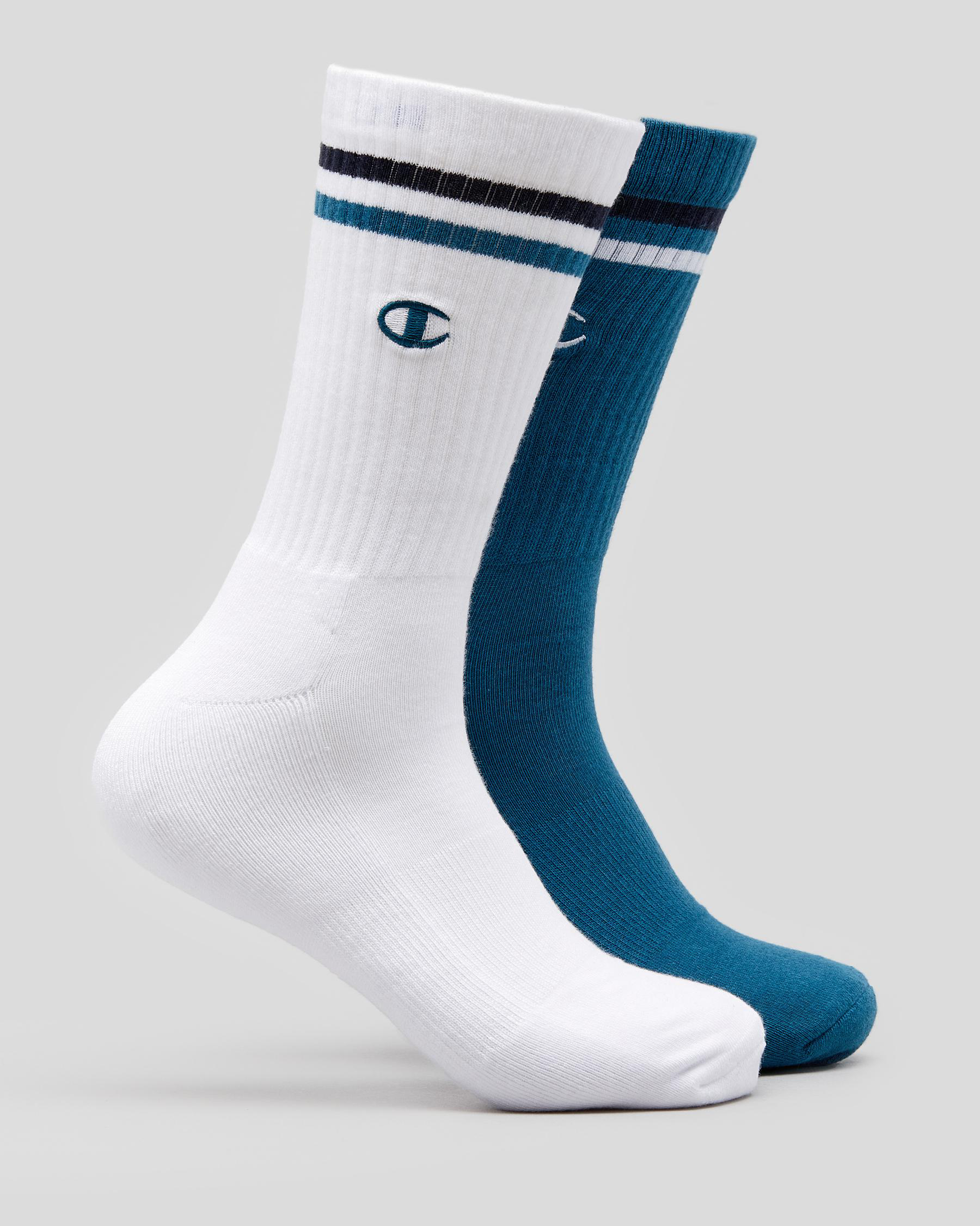 Shop Champion Life Branded Crew Socks 2 Pack In White/prestige Blue ...