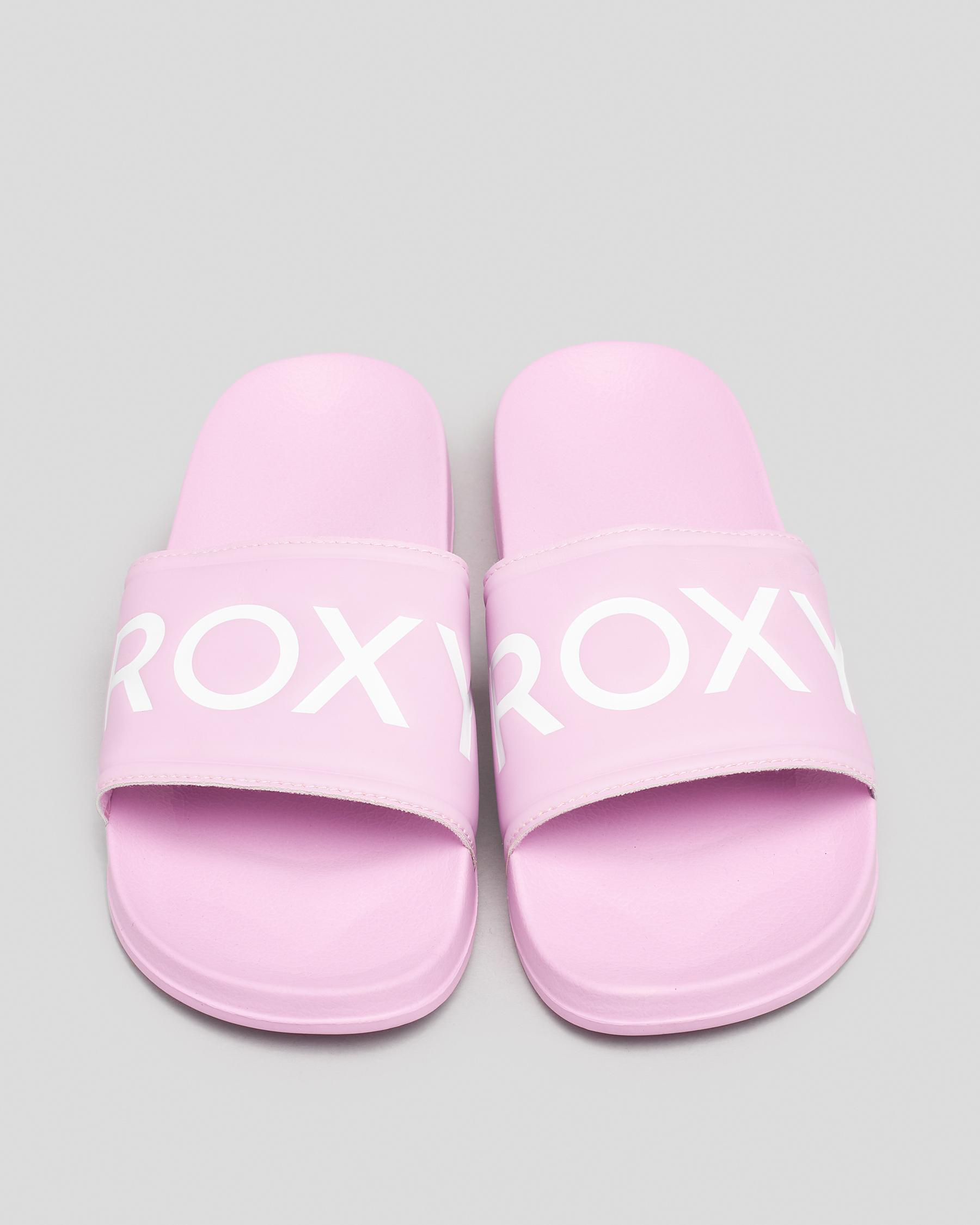 Shop Roxy Womens Roxy Slippy Slide Sandals In White/lilac - Fast ...