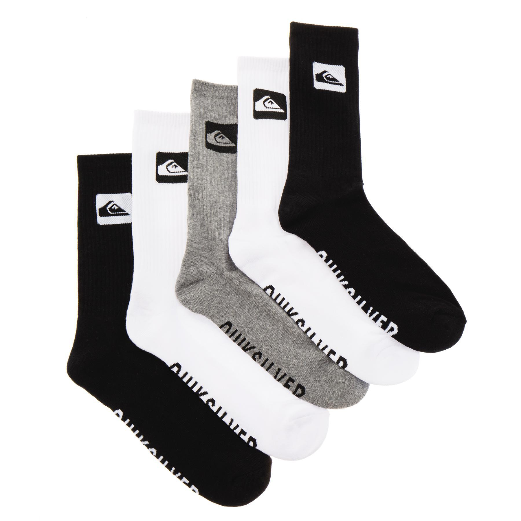 Quiksilver 5 Pack Crew Socks In White - FREE* Shipping & Easy Returns ...