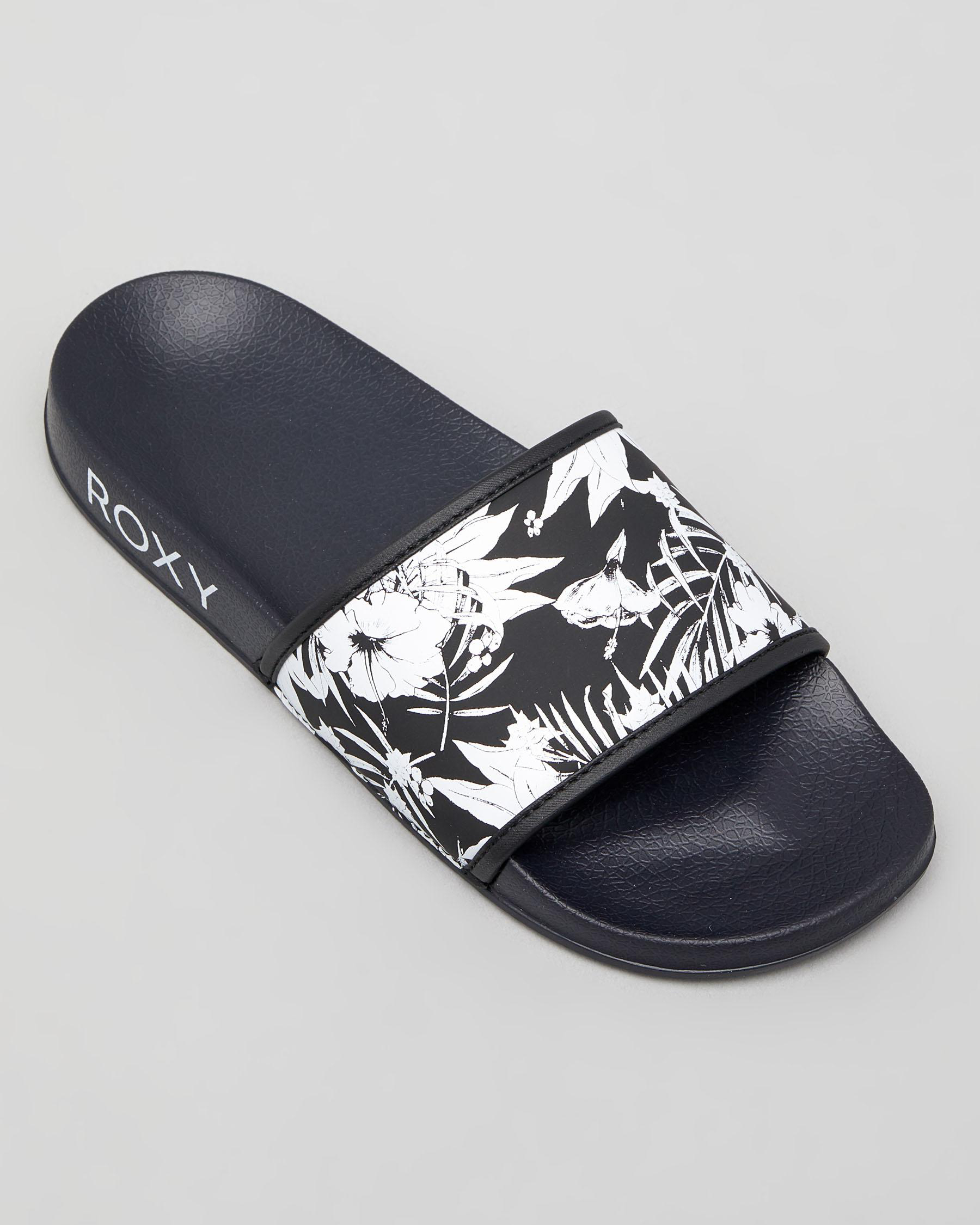 Shop Roxy Slippy Slide Sandals In Black/white/black Print - Fast ...