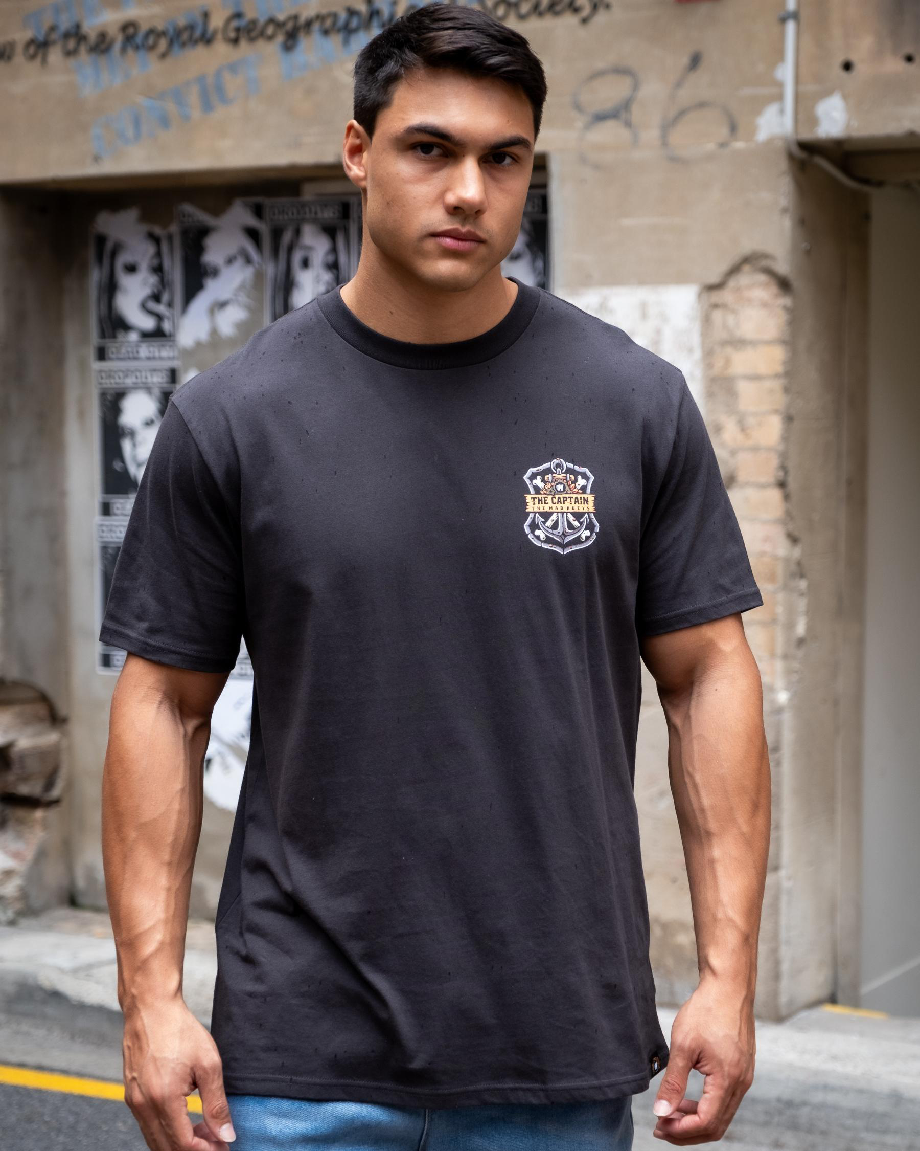 Shop The Mad Hueys Deep Sea Captain T-Shirt In Vintage Black - Fast ...