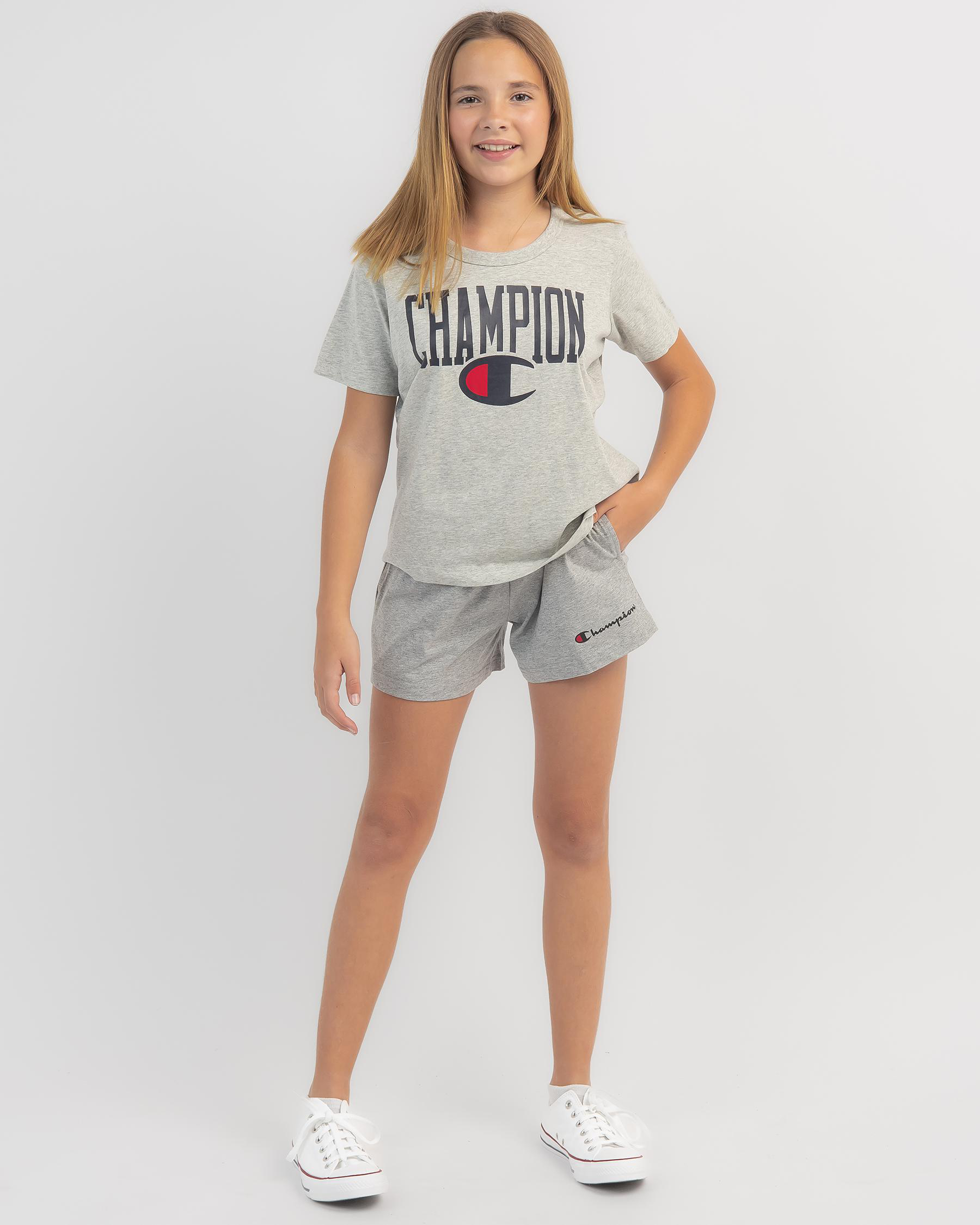 Shop Champion Girls' Sporty Boxy T-Shirt In Oxford Heather - Fast ...