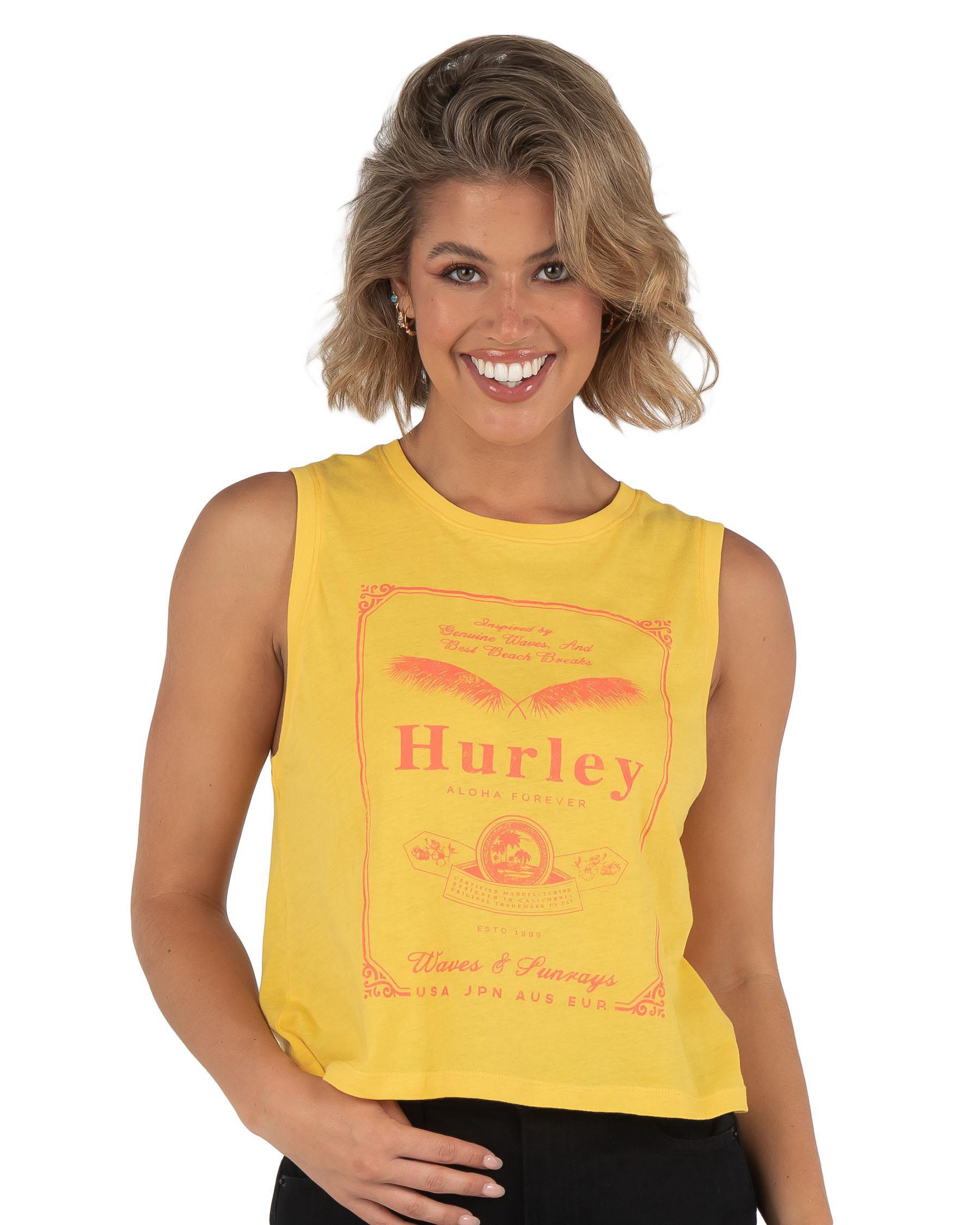 Shop Hurley Cervesa Biker Tank Top In Solar Flare - Fast Shipping ...