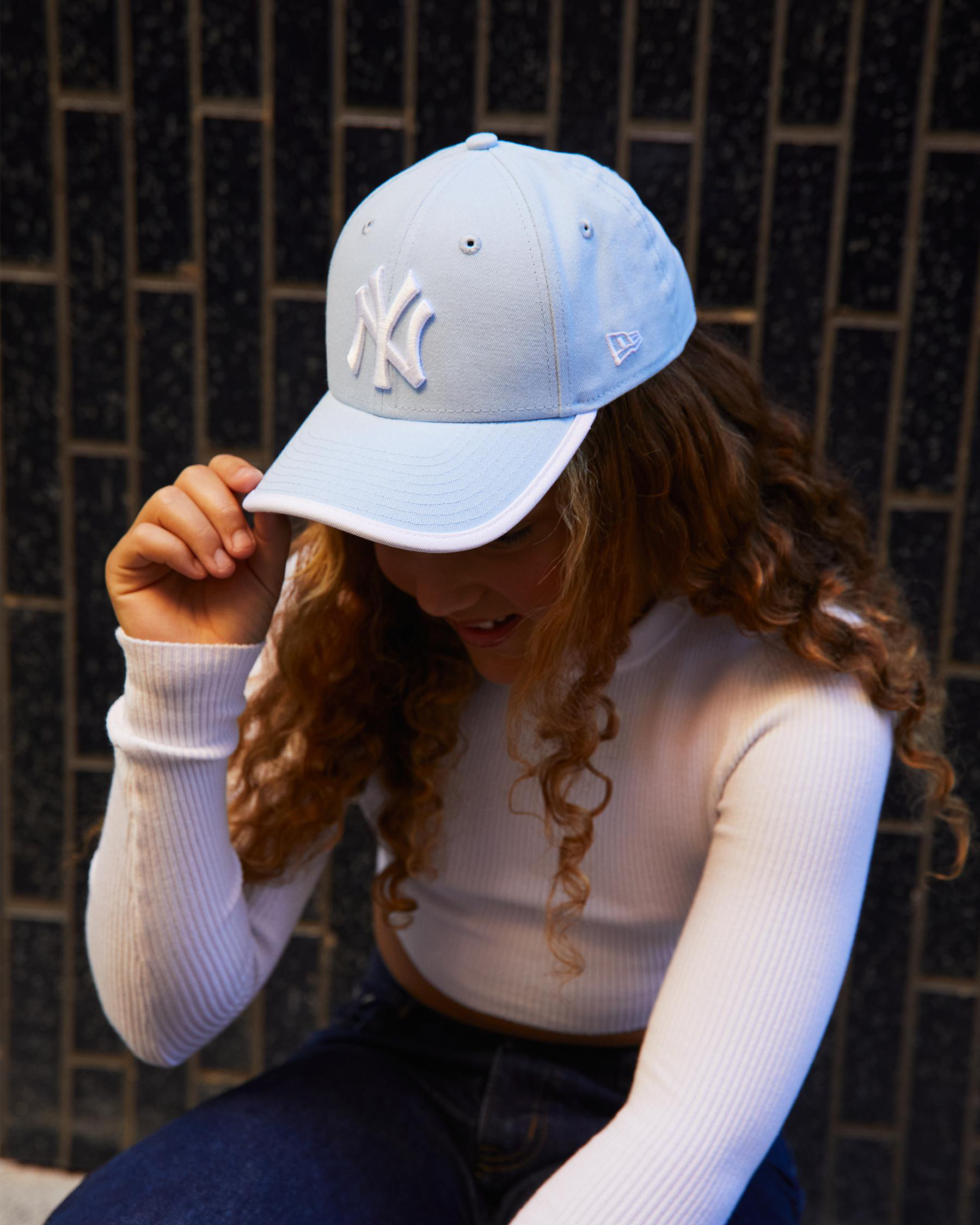 Shop New Era Girls' NY Yankees Cap In Crystal Blue/ White - Fast ...