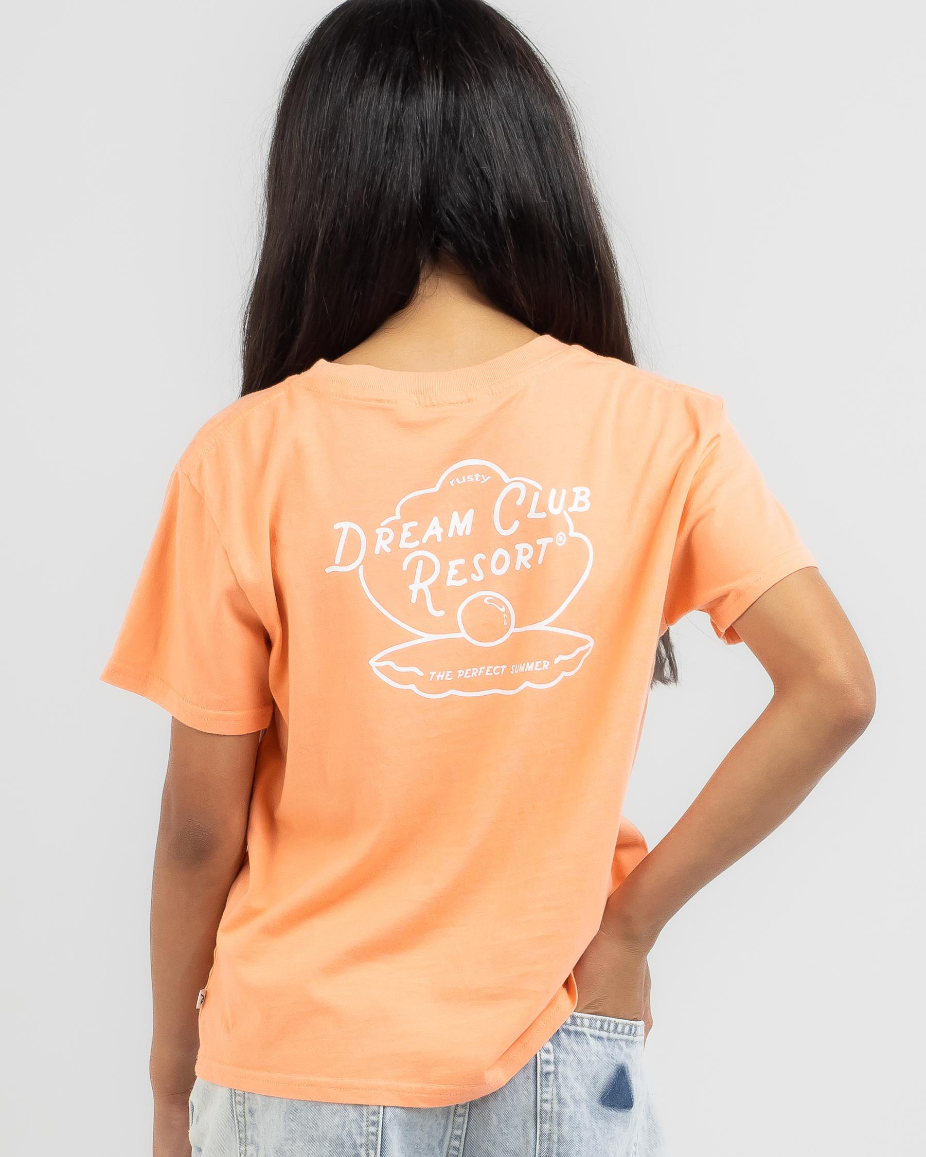 Shop Rusty Girls' Dream Club Resort T-Shirt In Peach Sunset - Fast ...