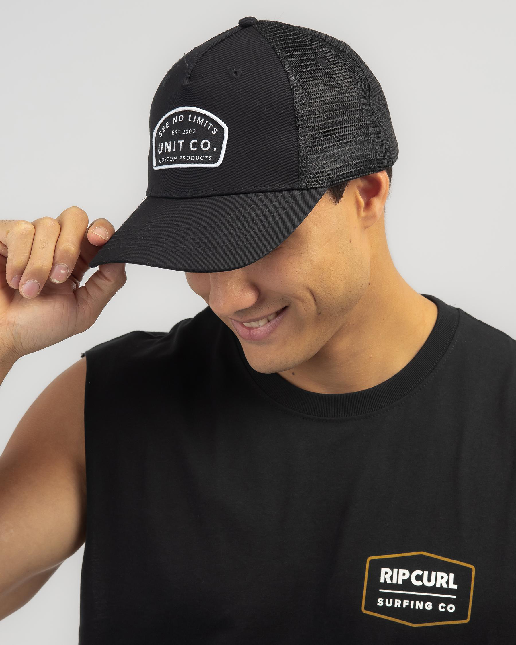 Shop Unit Dispatch Curve Peak Trucker Cap In Black - Fast Shipping ...