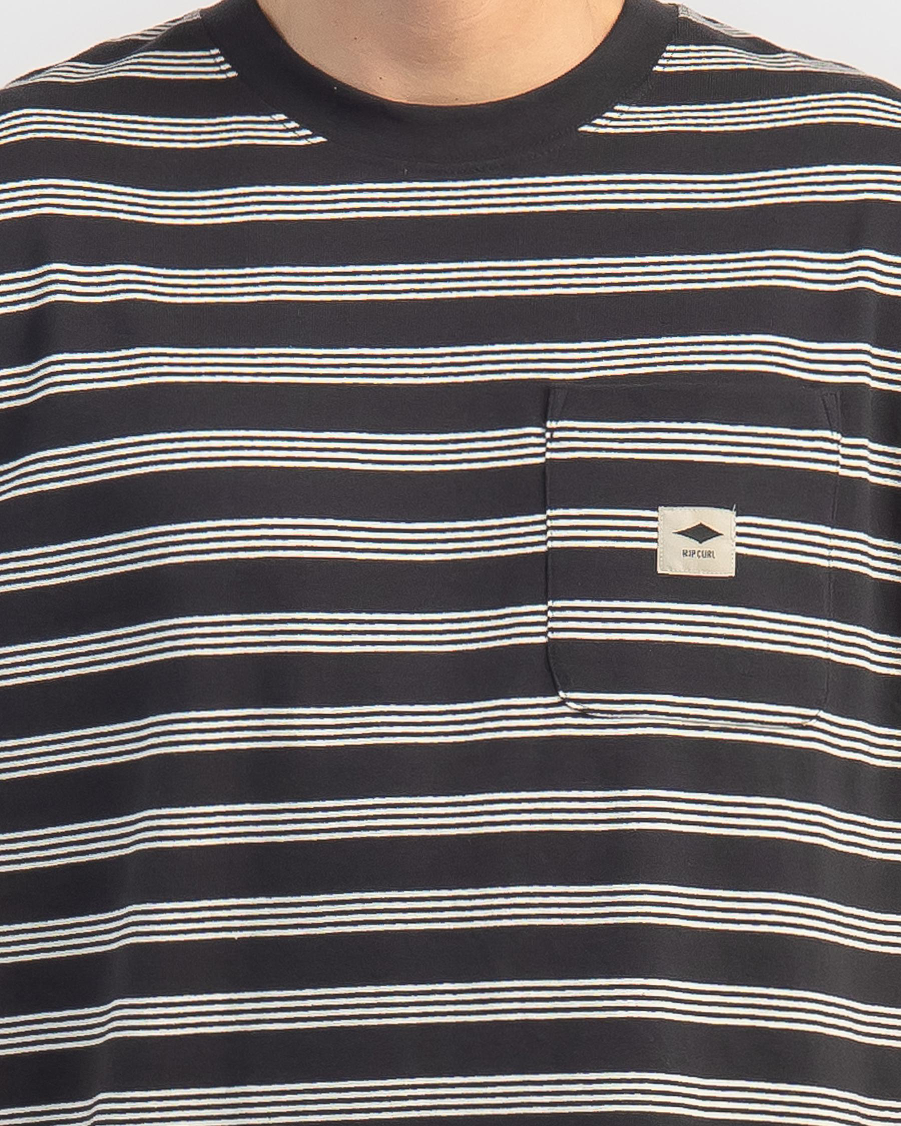 Shop Rip Curl Quality Surf Products Stripe T-Shirt In Washed Black ...