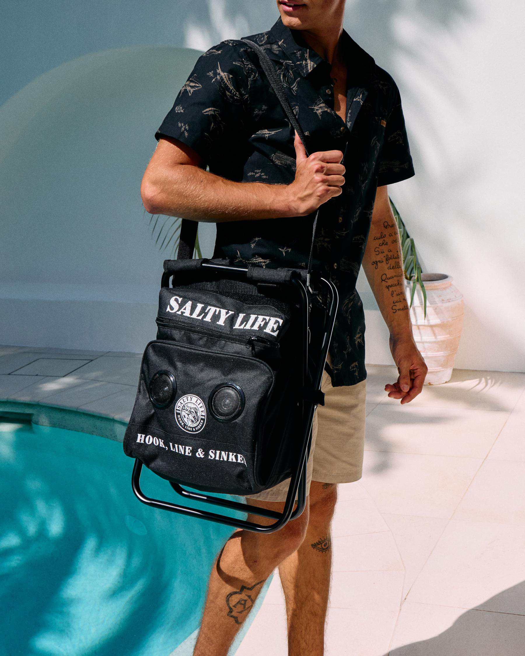 Shop Salty Life Hooked Swivel Speaker Cooler Seat In Black - Fast ...