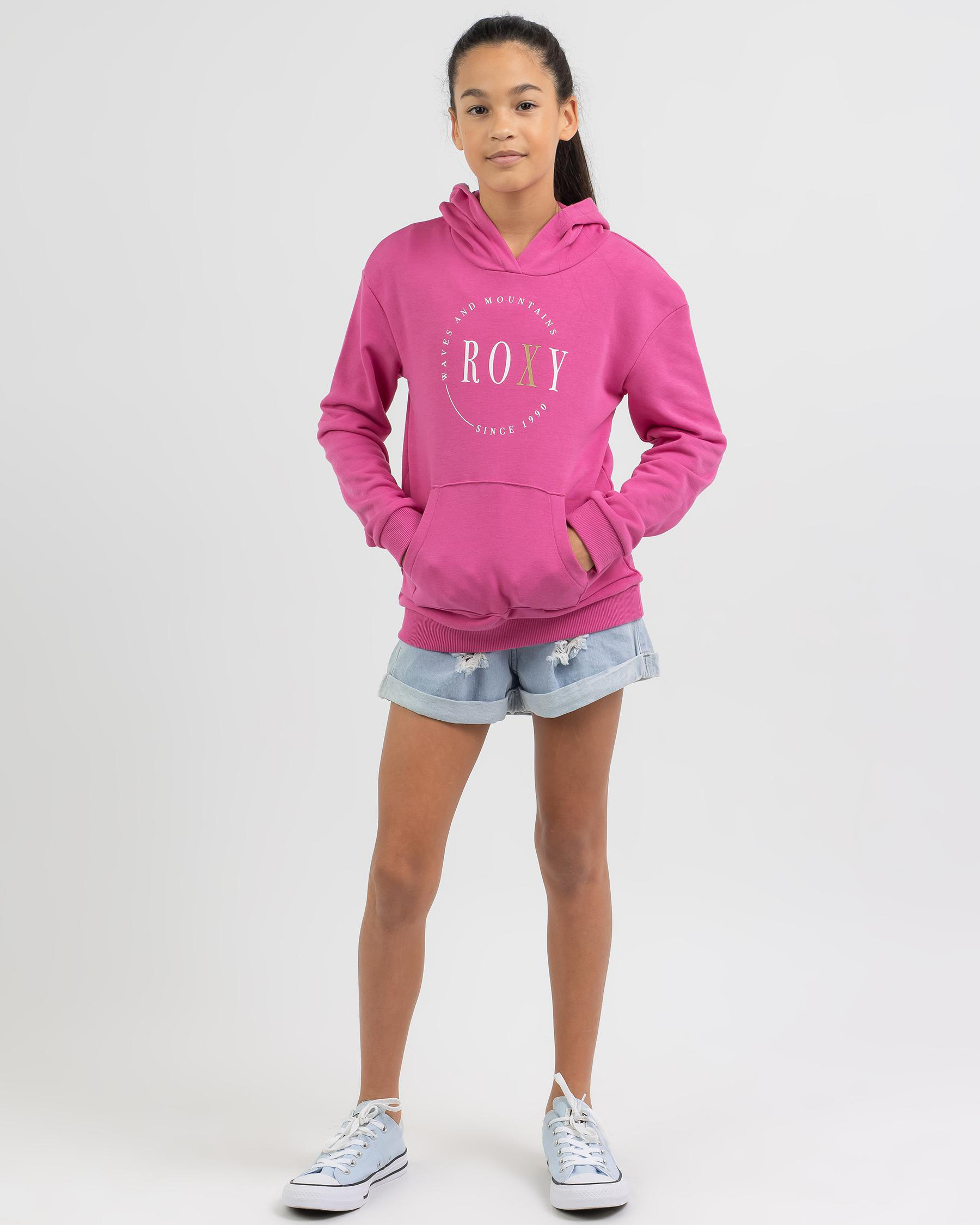 Shop Roxy Girls' Happiness Forever Hoodie In Pink Guava - Fast Shipping ...