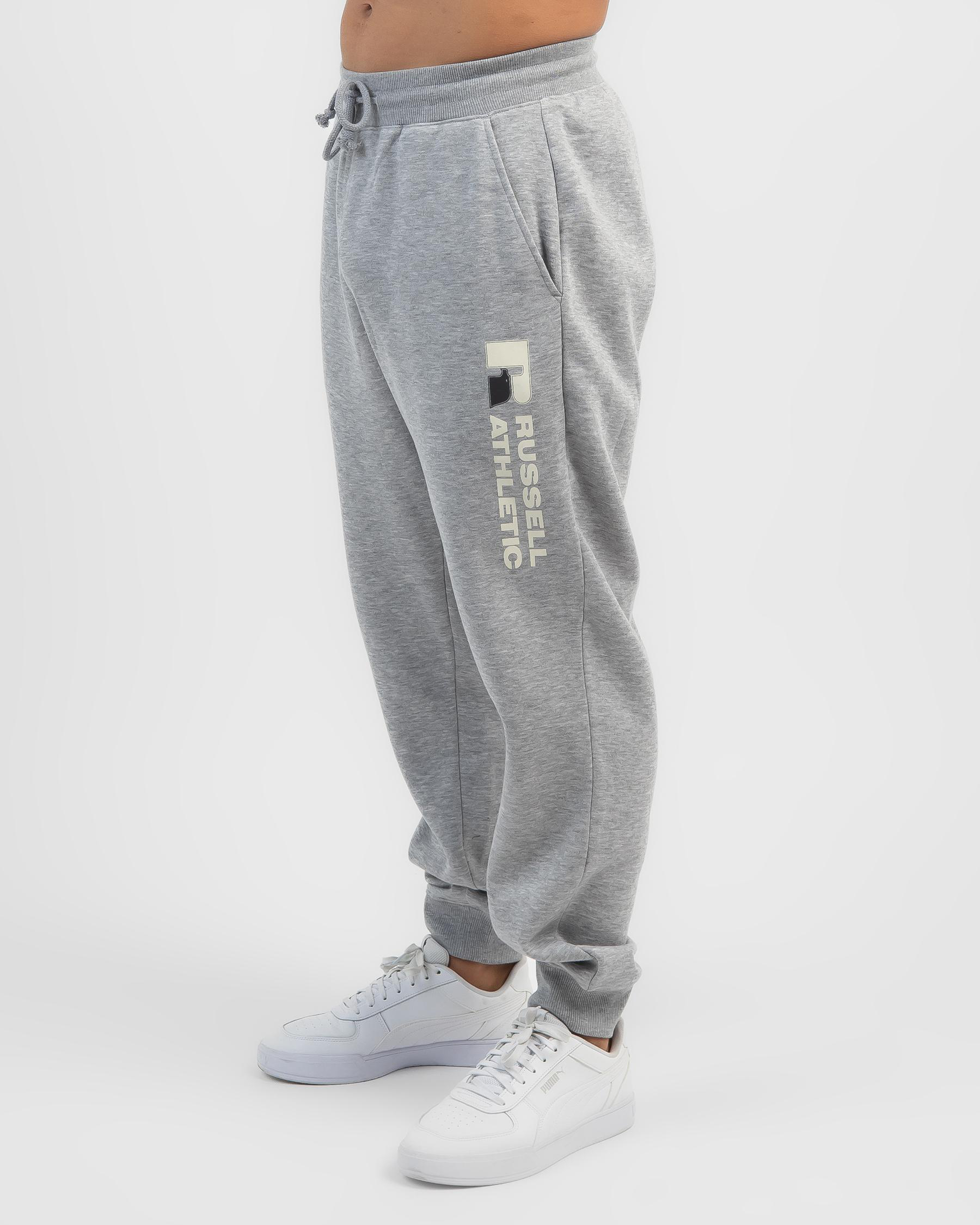 Shop Russell Athletic Originals Bar Logo Cuff Track Pants In Grey Marle ...