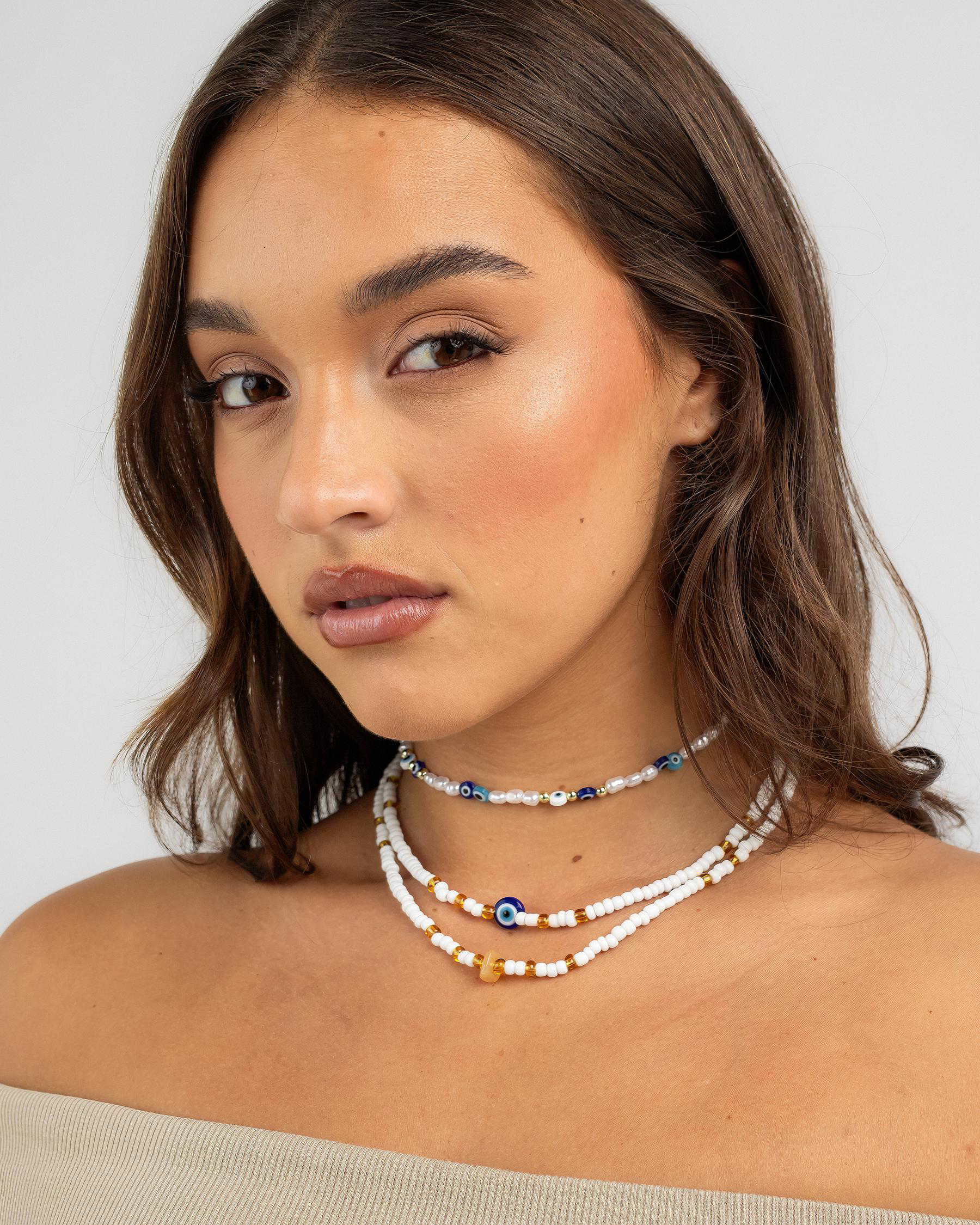 Shop Karyn In LA Pearl Evil Eye Necklace Pack In White/blue - Fast ...