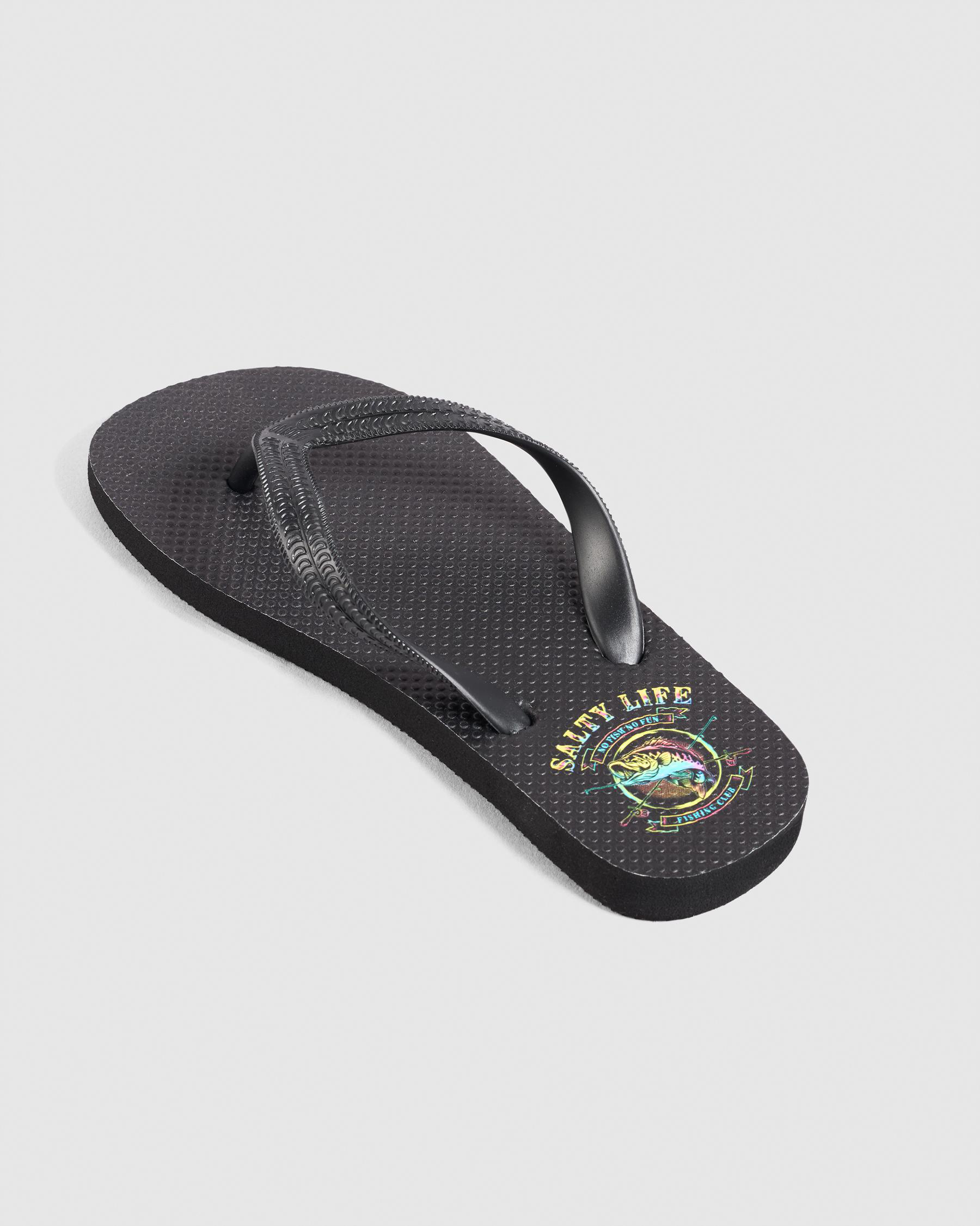 Salty Life Boys' Fishing Club Thongs In Black - FREE* Shipping & Easy ...