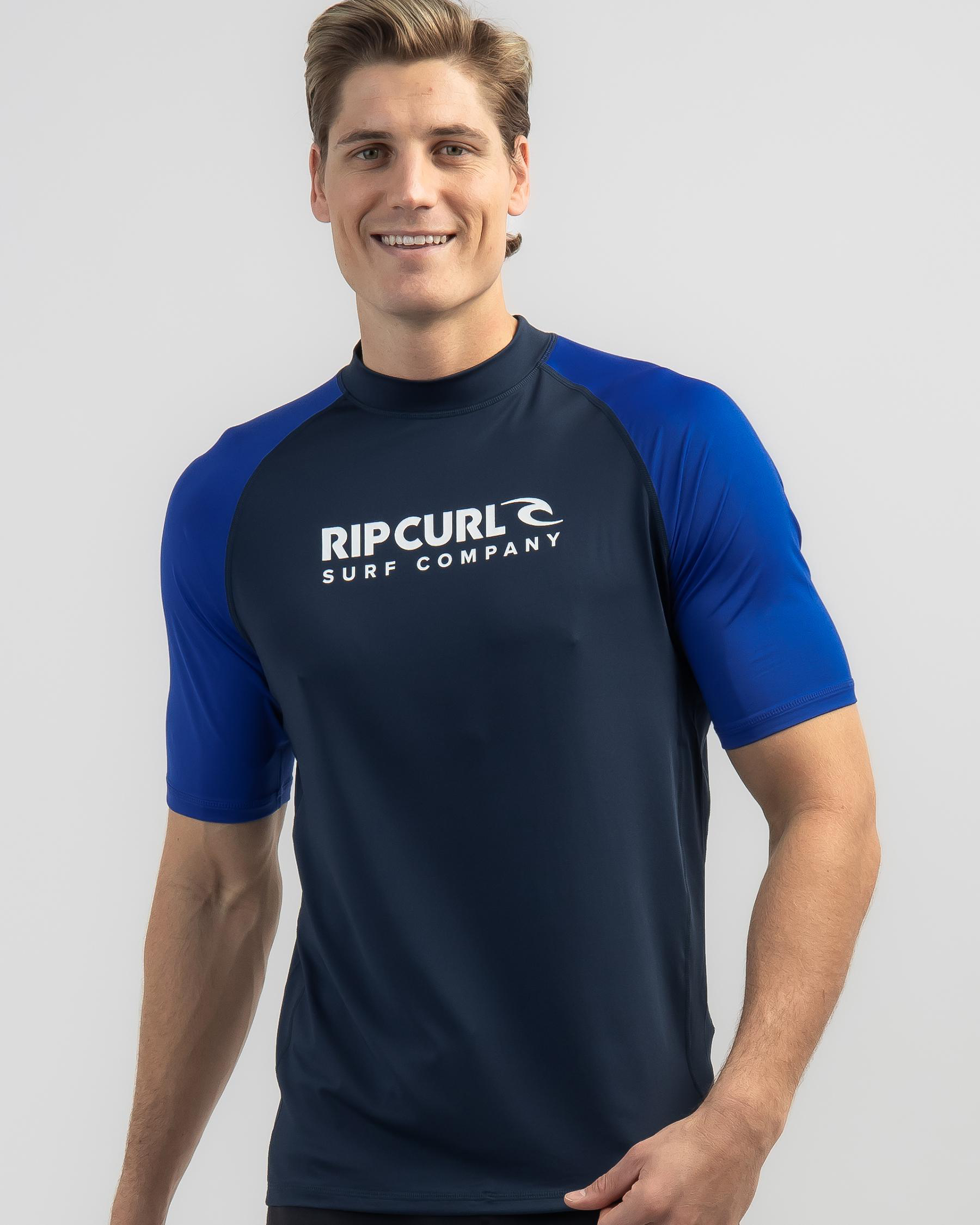 Shop Rip Curl Shock UPF Short Sleeve Rash Vest In Dark Navy - Fast ...