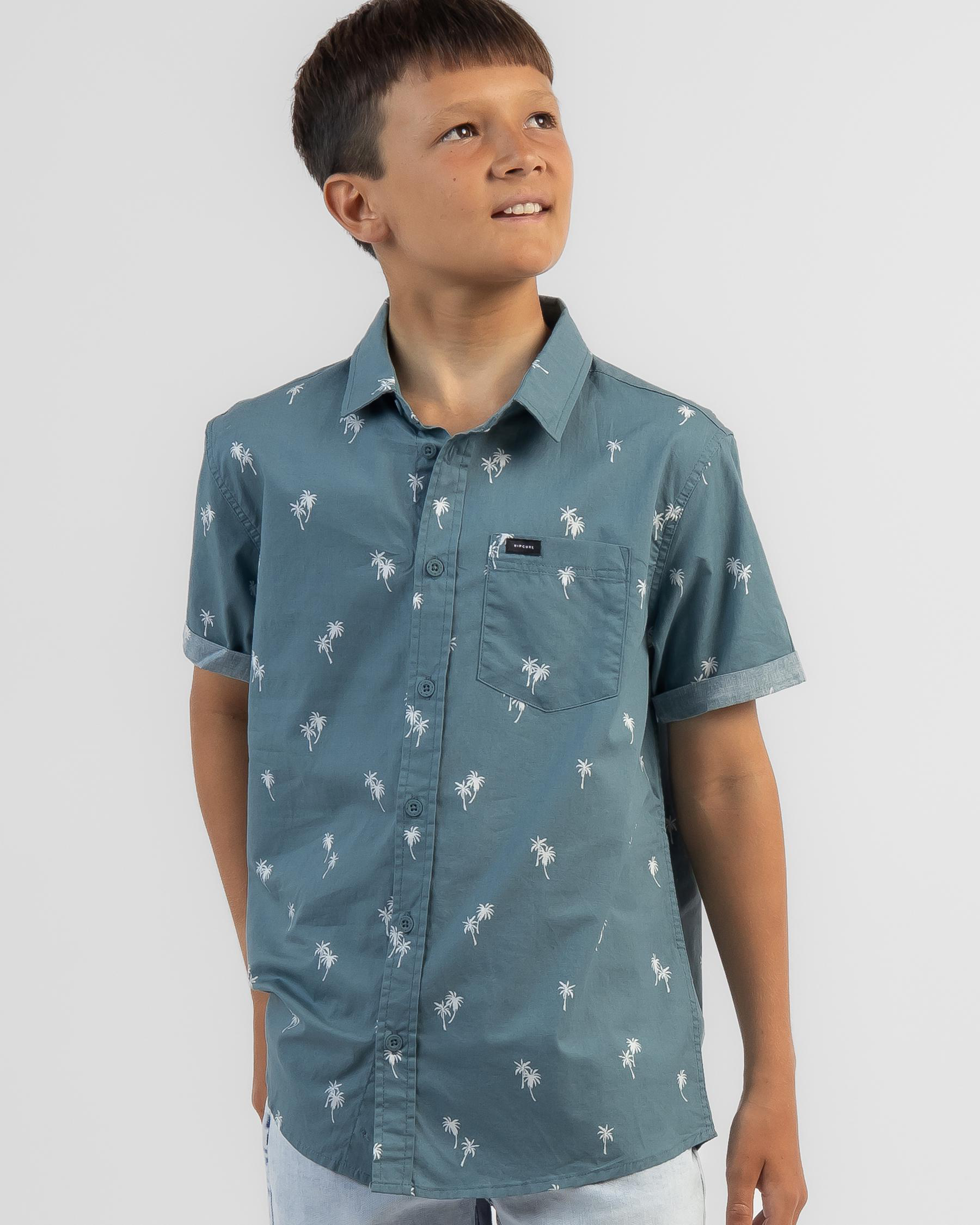 Shop Rip Curl Boys' Paradise Palms Short Sleeve Shirt In Blue Stone ...