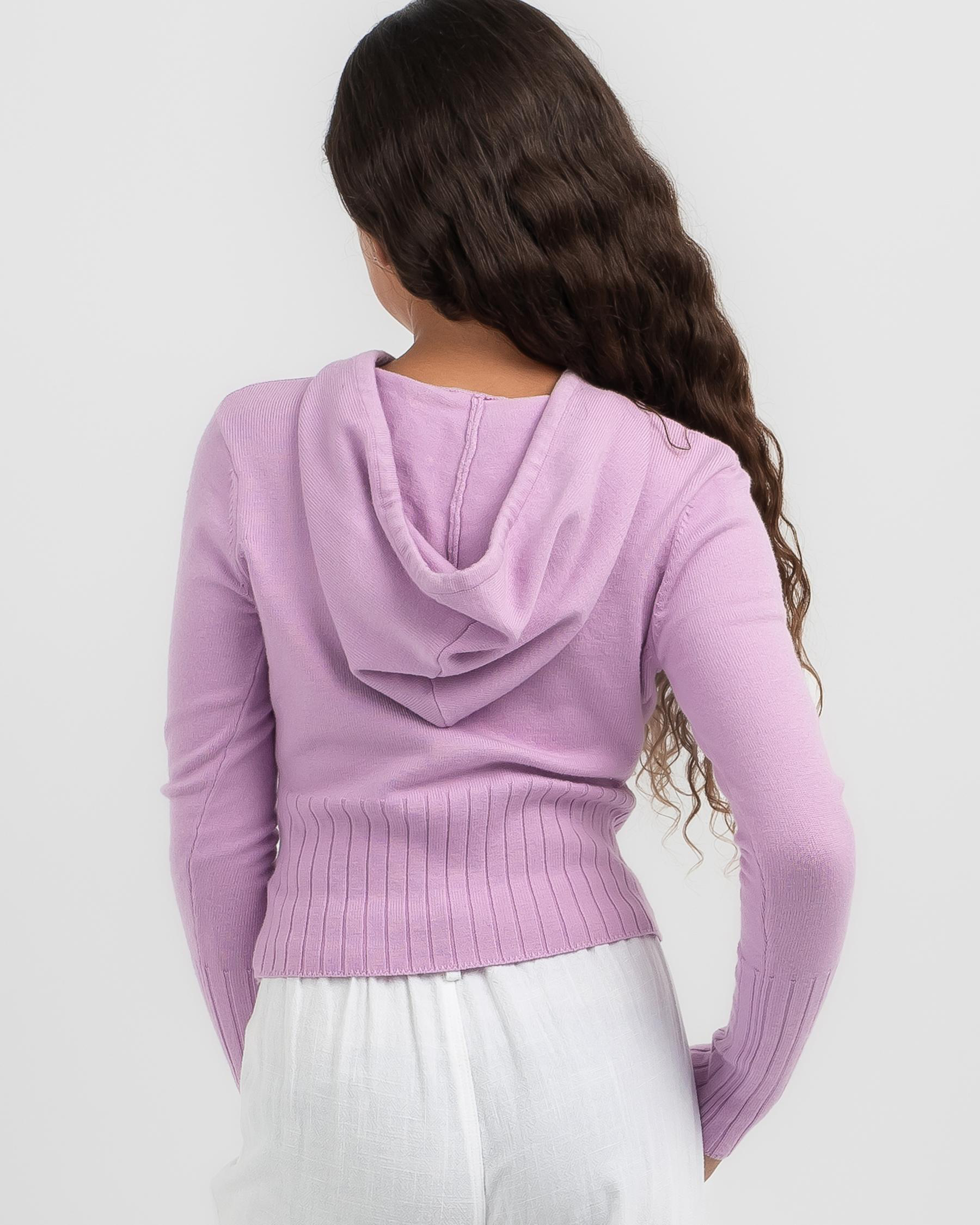 Shop Ava And Ever Girls' Cady Hooded Zip Knit Jumper In Lavender - Fast ...