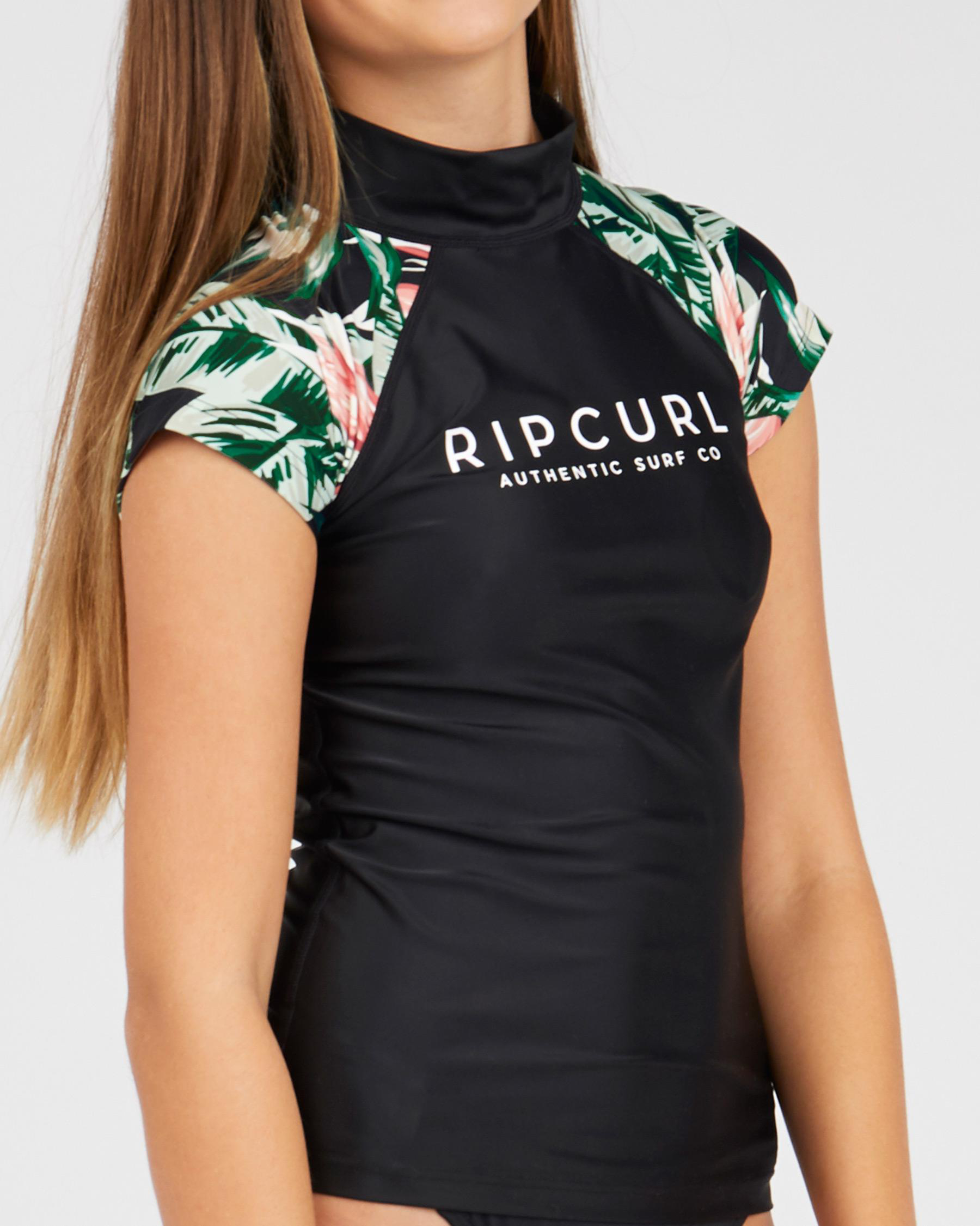 Rip Curl Girls' Island Time Cap Sleeve Rash Vest In Black 0090 - FREE ...