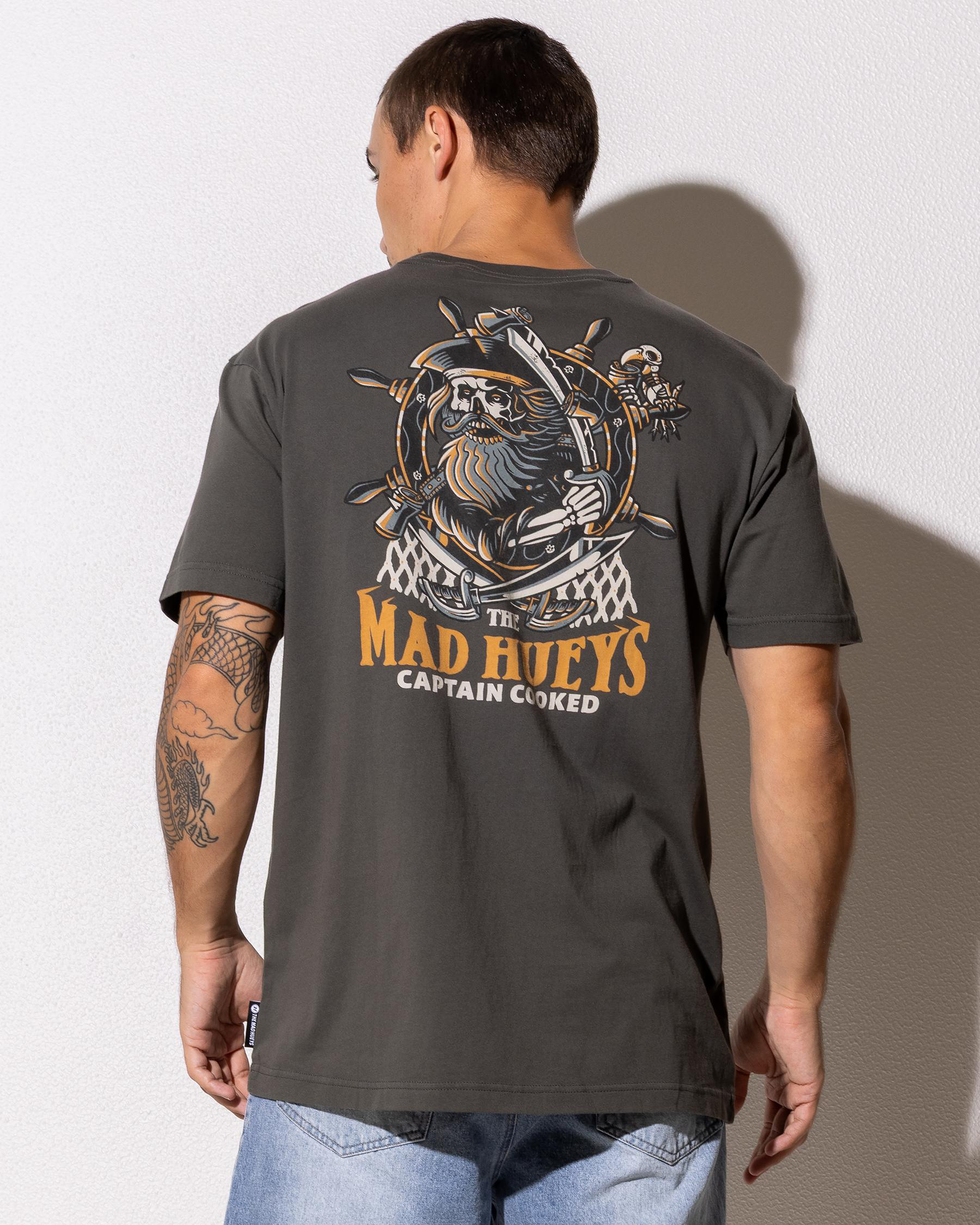 The Mad Hueys Captain Ship Faced T-Shirt In Black - FREE* Shipping ...