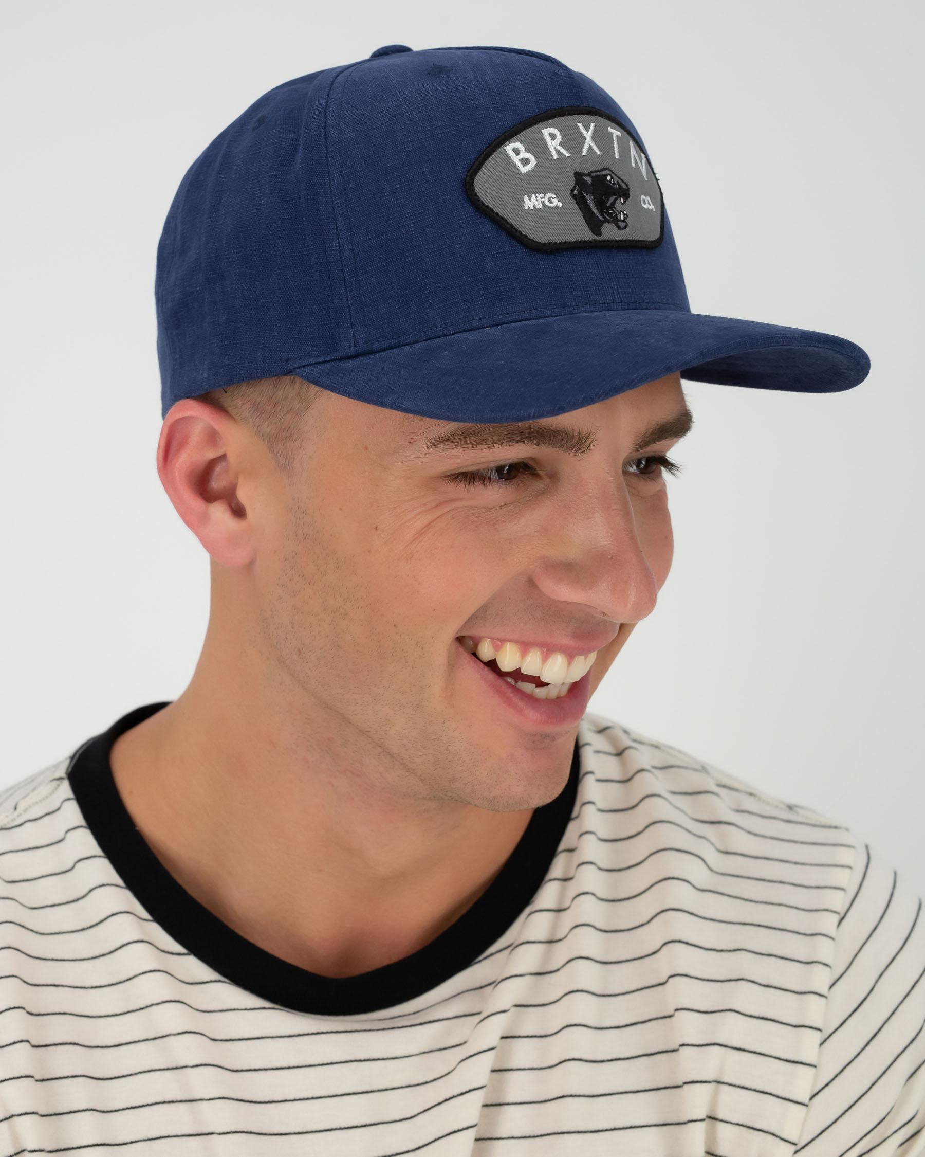 Shop Brixton Waylon Medium Profile Snapback Cap In Washed Navy - Fast ...
