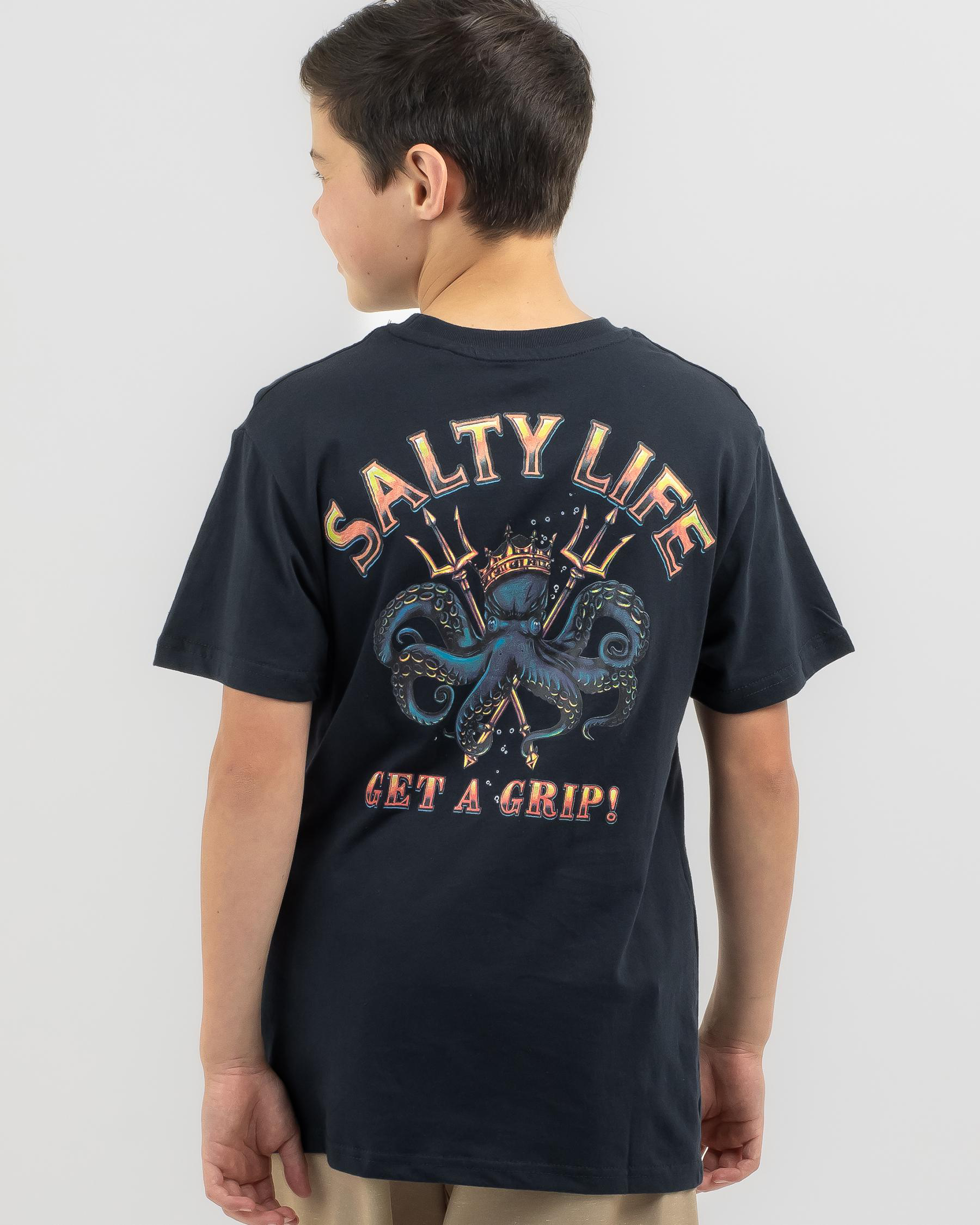 Shop Salty Life Boys' Get A Grip T-Shirt In Navy - Fast Shipping & Easy ...