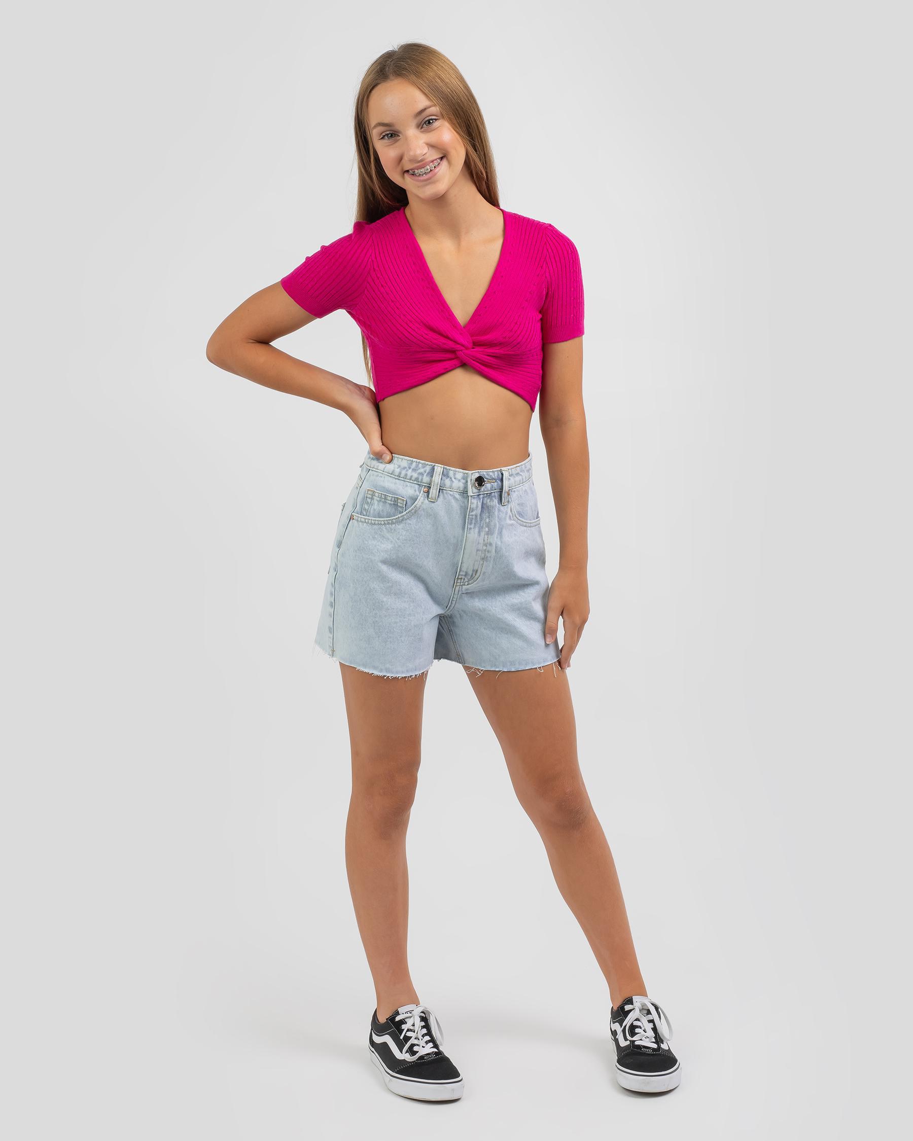 Shop Mooloola Girls' Lee Knit Top In Bright Pink - Fast Shipping & Easy ...