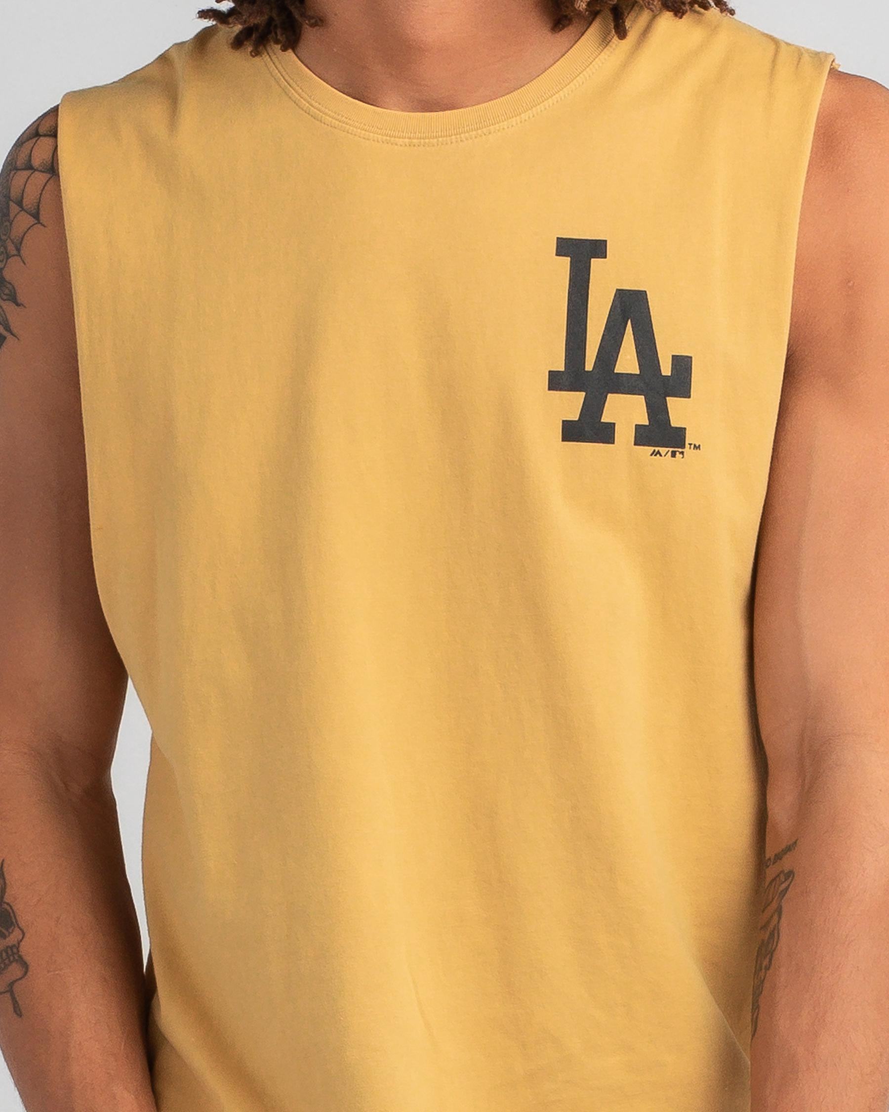 Shop Majestic LA Dodgers Wash Vinny Muscle Tank In Washed Camel - Fast ...