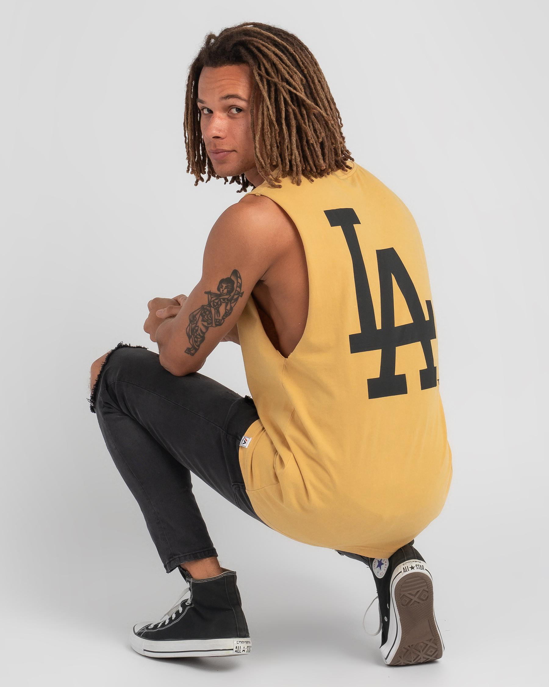 Shop Majestic LA Dodgers Wash Vinny Muscle Tank In Washed Camel - Fast ...