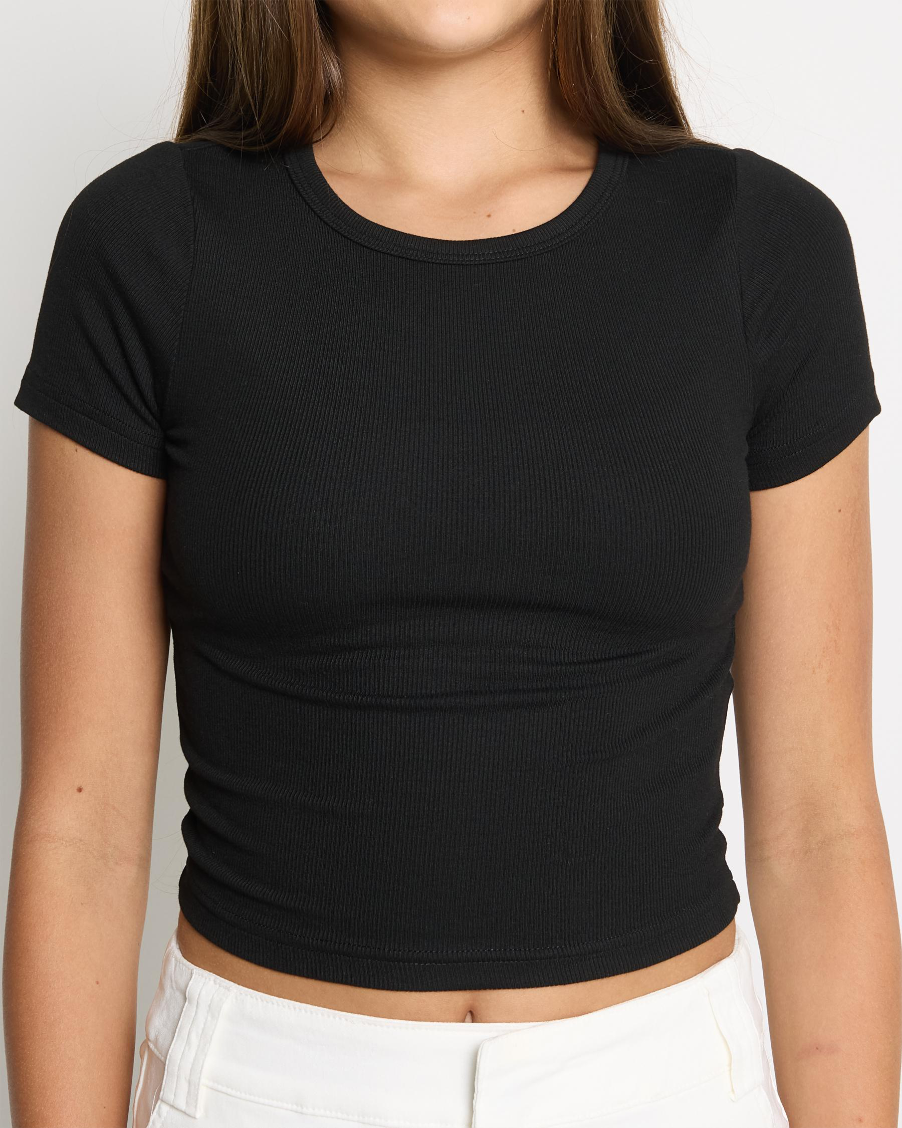 Shop Mooloola Girls' Basic Fine Rib Tee In Black - Fast Shipping & Easy ...