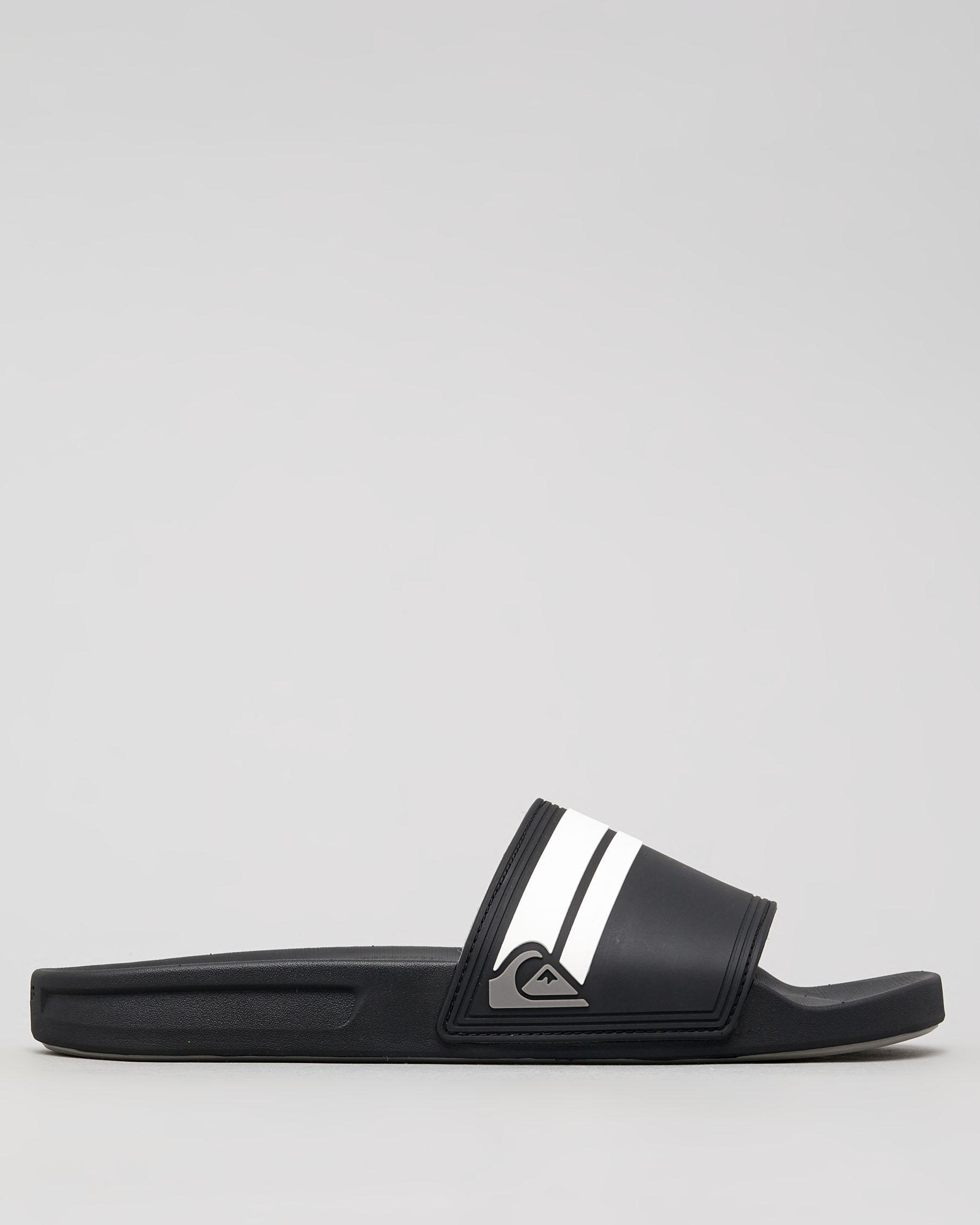 Shop Quiksilver Rivi Slides In Black/black/white - Fast Shipping & Easy ...