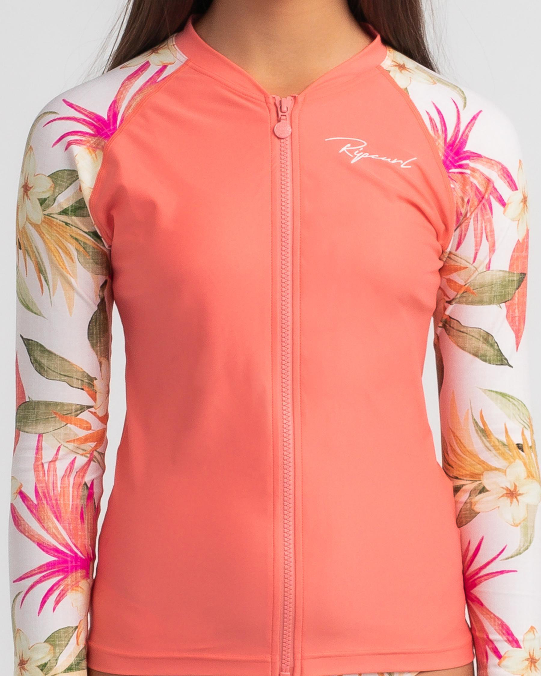 Shop Rip Curl Girls' Long Sleeve Rash Vest In Pink - Fast Shipping ...