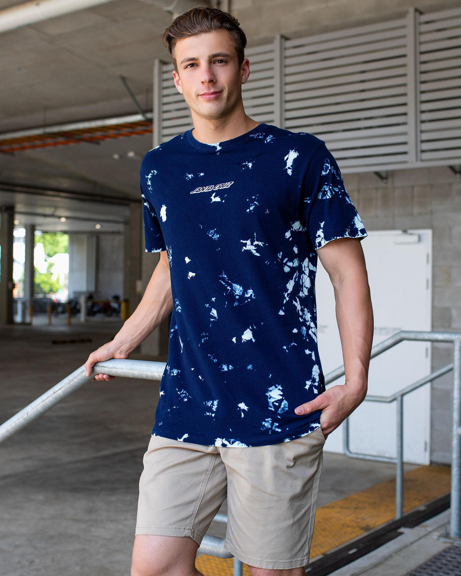Shop Santa Cruz Oval Dot Mono T-Shirt In Navy Bleach Dye - Fast ...