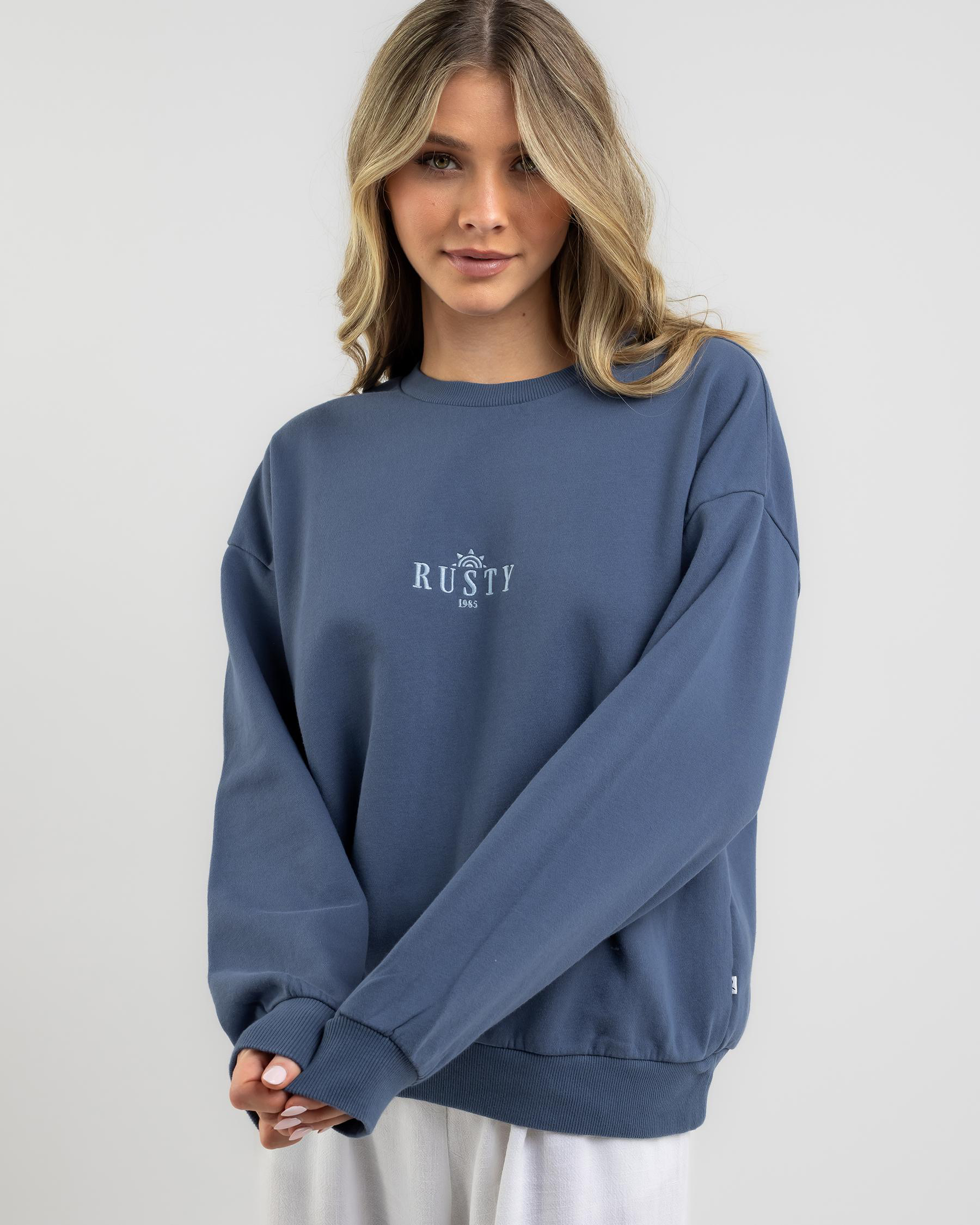 Shop Rusty Sunrise Relaxed Crewneck Sweatshirts In Elemental Blue ...