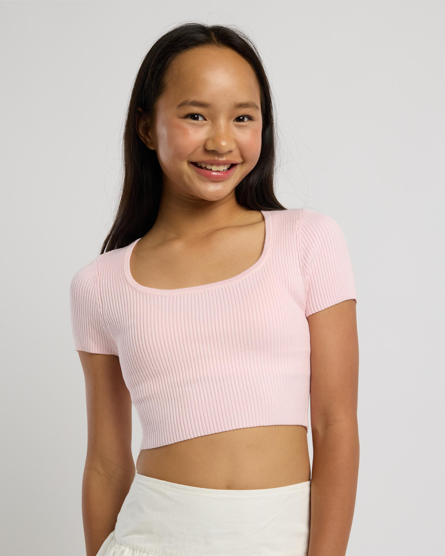 Shop Ava And Ever Girls' Basic Square Neck Knit Top In Light Pink ...