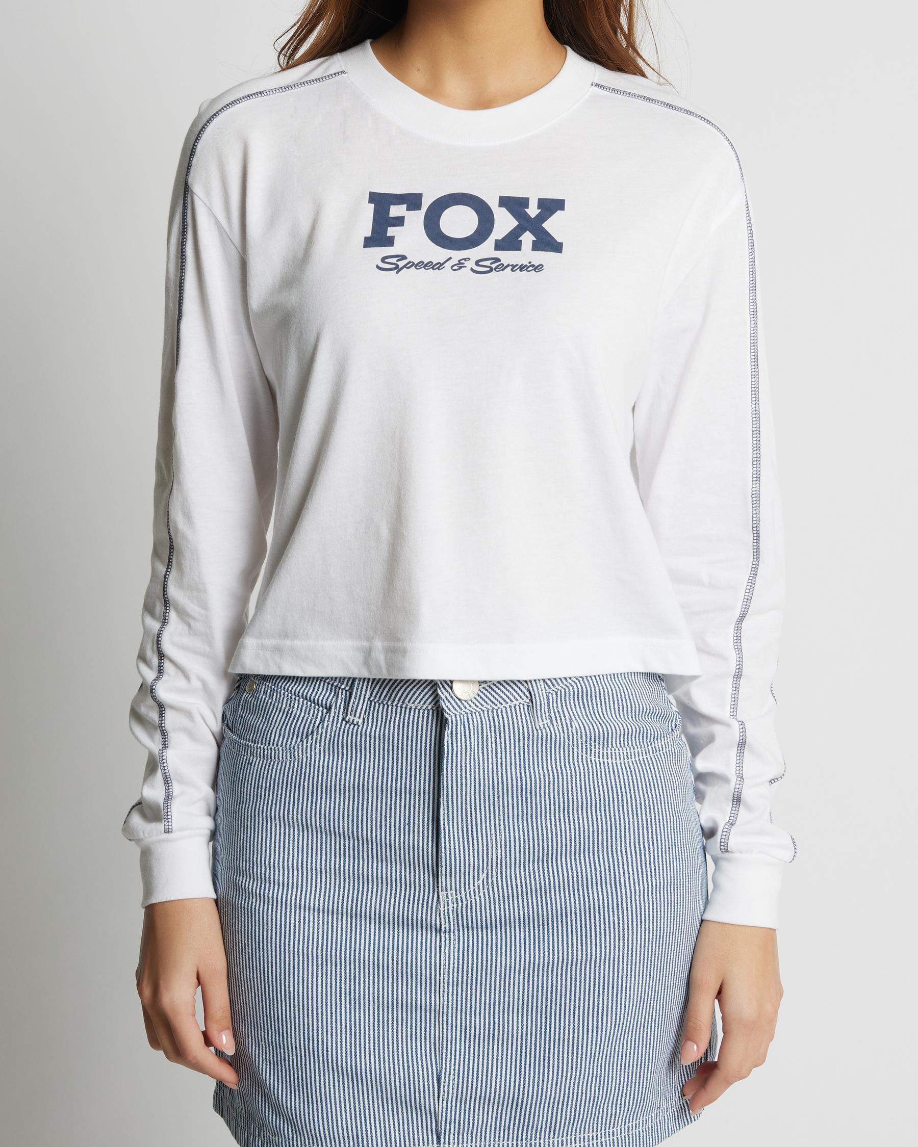 Shop Fox Speed & Service Long Sleeve Crop Top In White - Fast Shipping ...