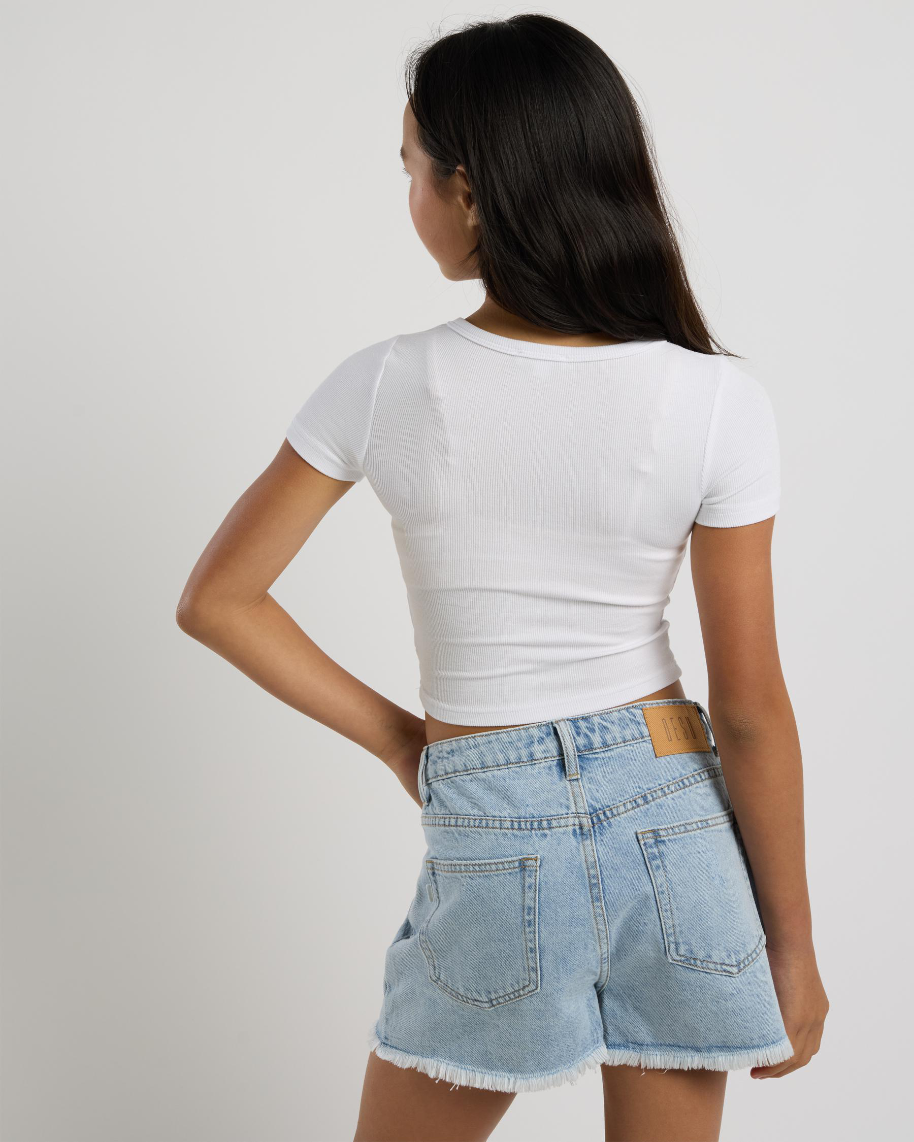 Shop Mooloola Girls' Basic Fine Rib Tee In White - Fast Shipping & Easy ...