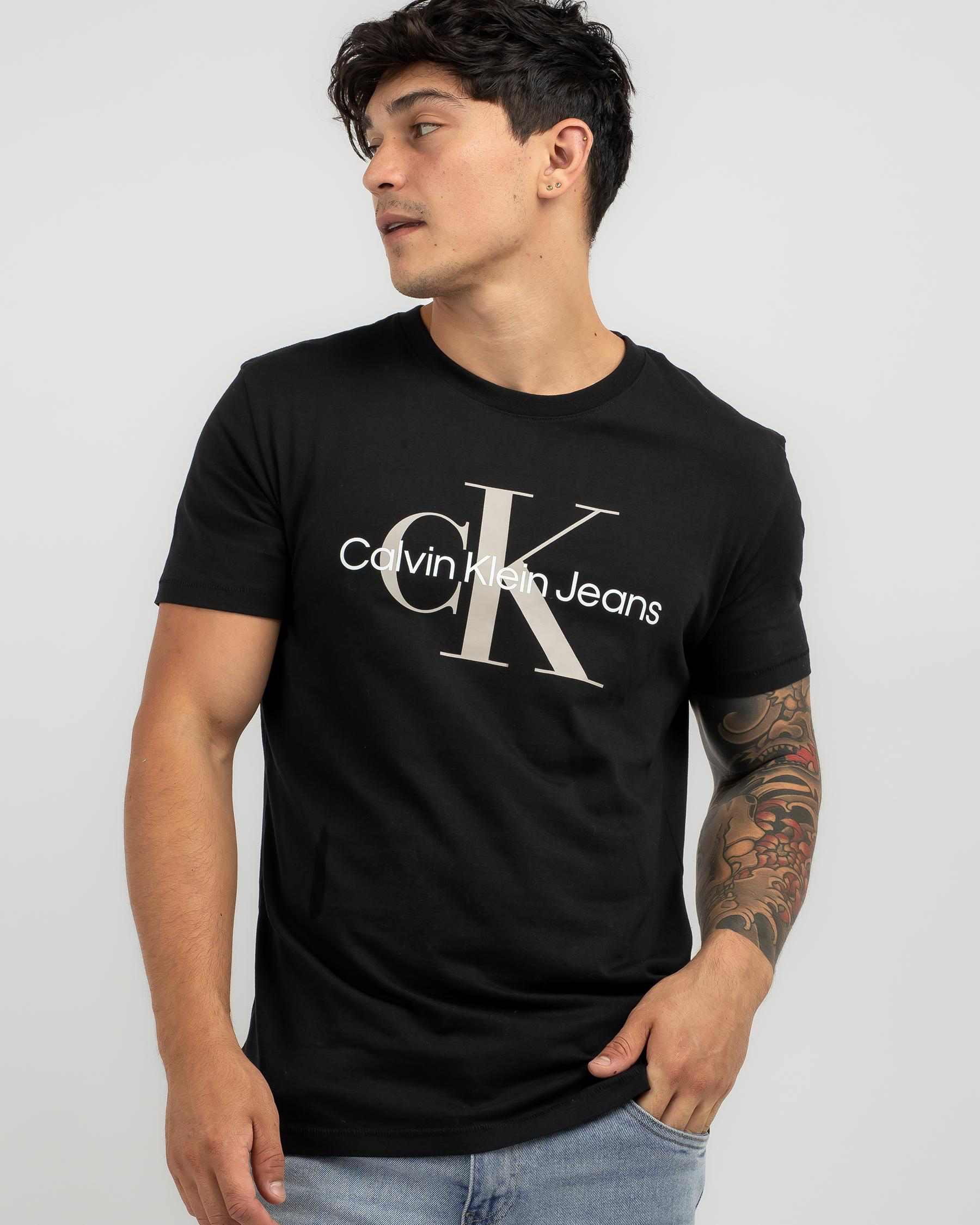 Shop Calvin Klein Seasonal Monologo T-Shirt In Ck Black/porpoise - Fast Shipping & Easy Returns ...