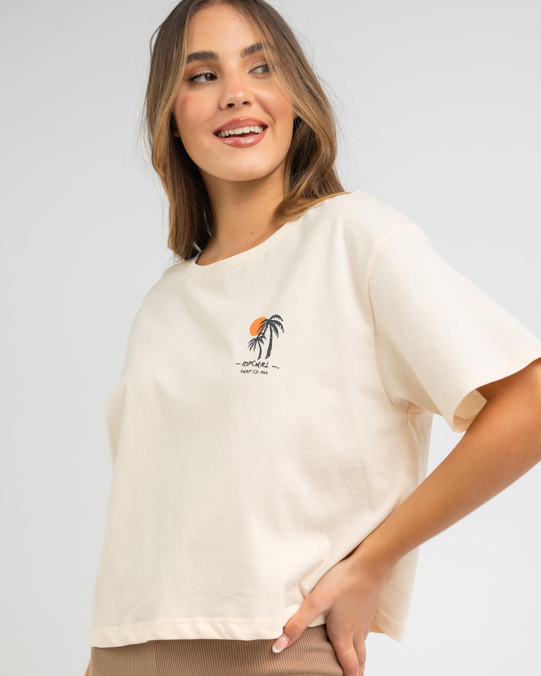 Shop Rip Curl Tropic Sun Cropped T-Shirt In Off White - Fast Shipping ...