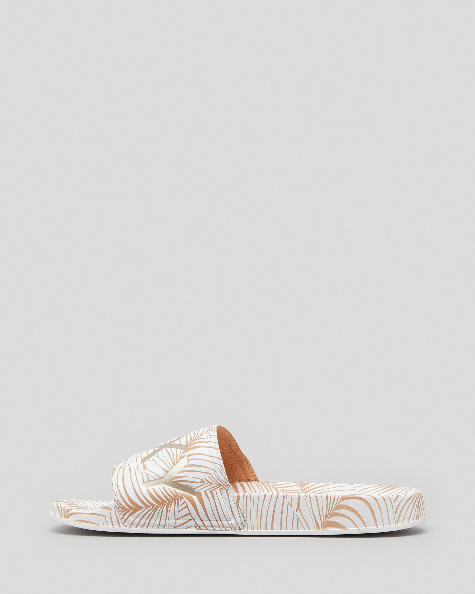 Shop Roxy Womens Roxy Slippy Printed Slide Sandals In White/tan - Fast ...