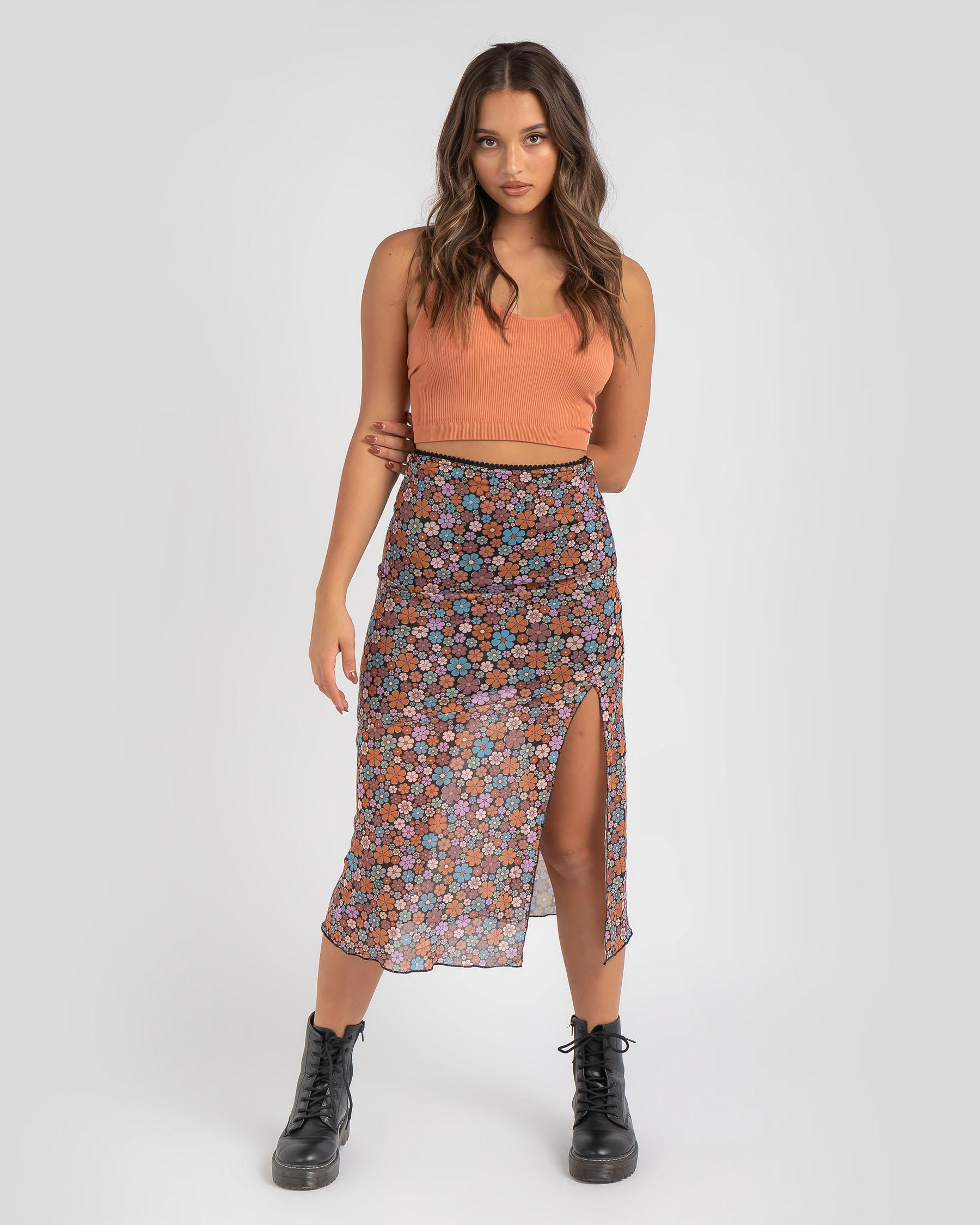 Shop Into Fashions Flower Power Midi Skirt In Flower - Fast Shipping ...