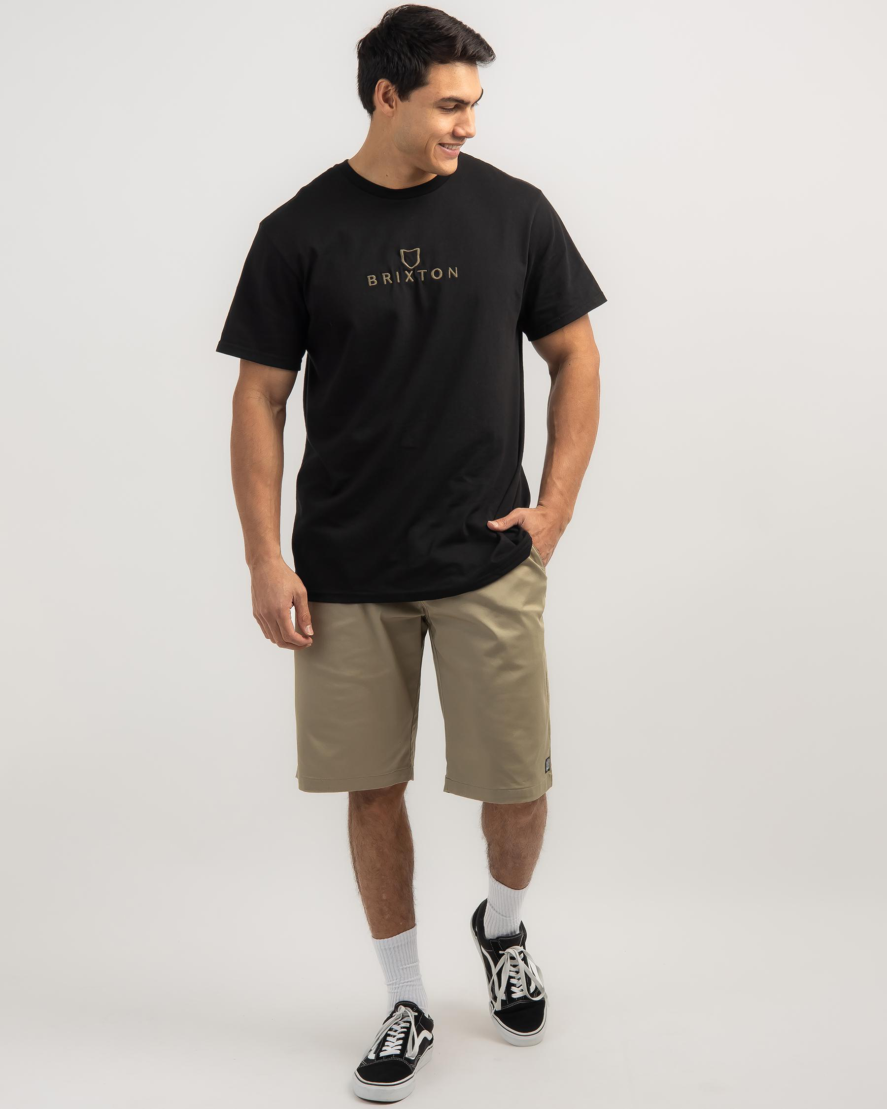 Shop Brixton Alpha Thread T-Shirt In Black/olive Surplus - Fast ...