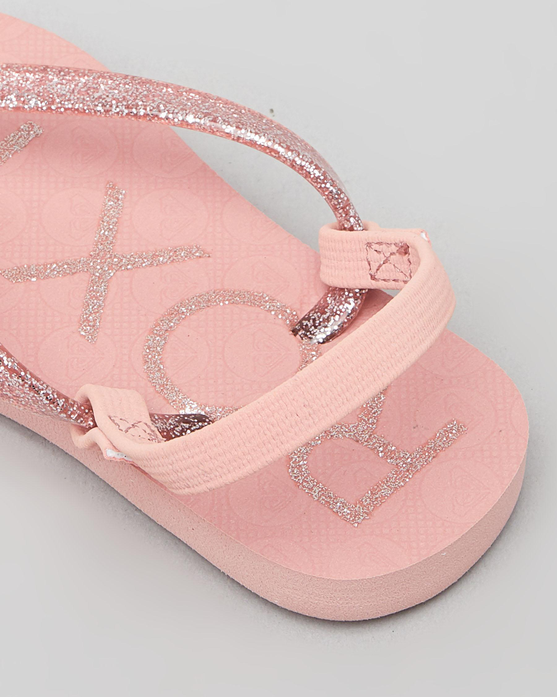 Shop Roxy Toddlers' Viva Sparkle Thongs In Amber Rose - Fast Shipping ...