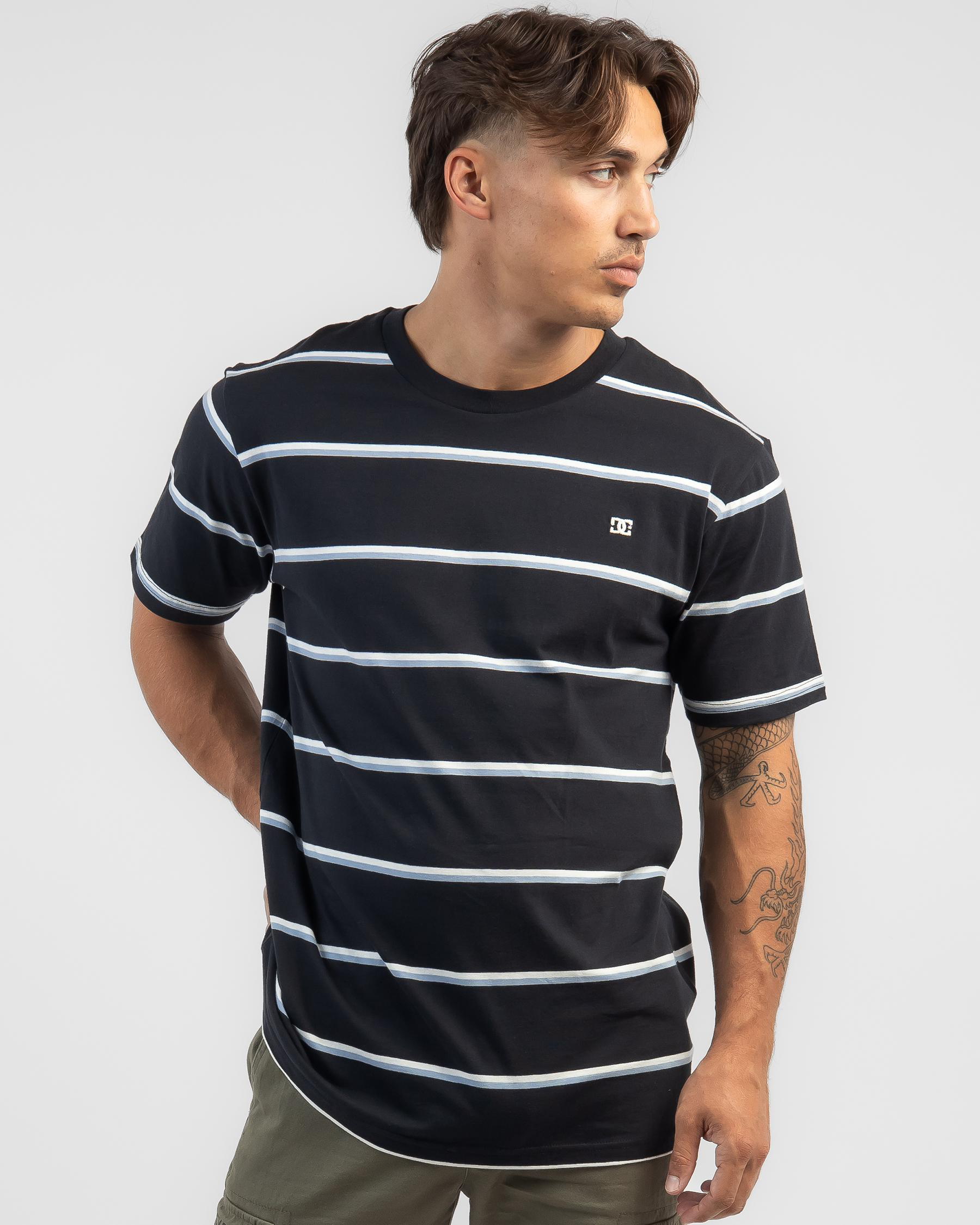 Shop DC Shoes Ruthless Stripe T-Shirt In Pirate Black Ruthless Stripe ...