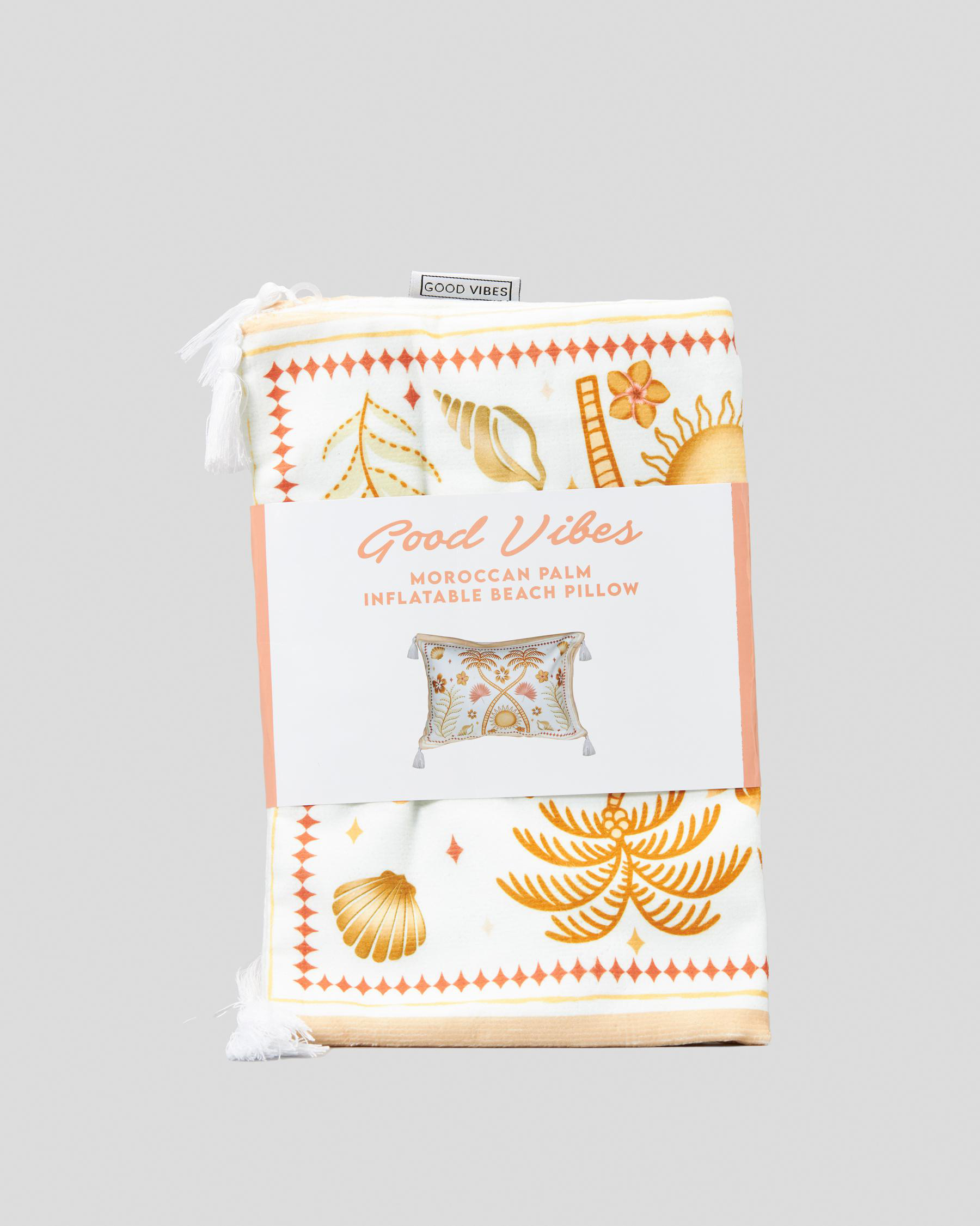 Shop Mooloola Moroccan Palm Inflatable Beach Pillow In Sand - Fast ...