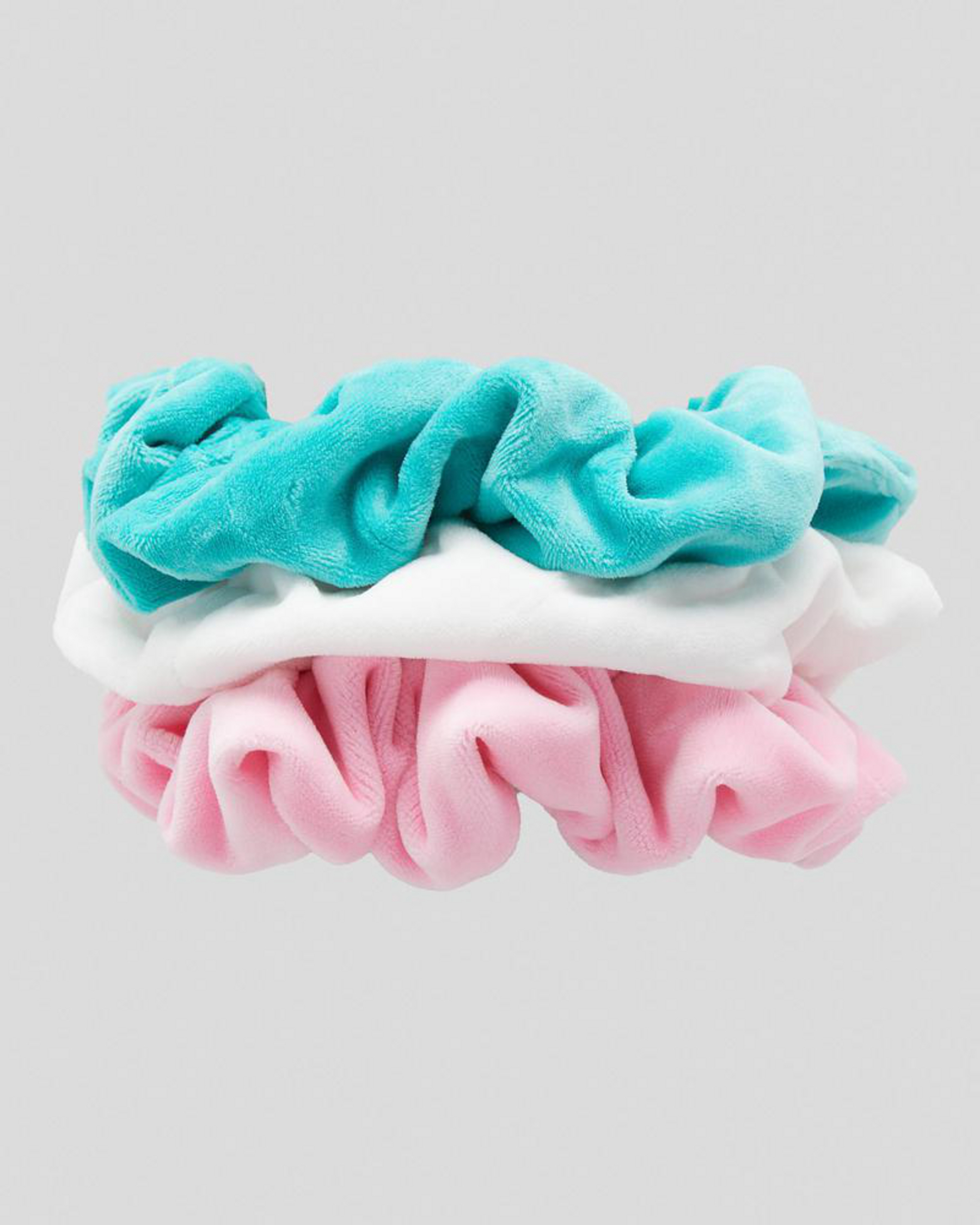 Shop Karyn In LA Velvet Scrunchie Pack In Turquoise/pink/white - Fast ...